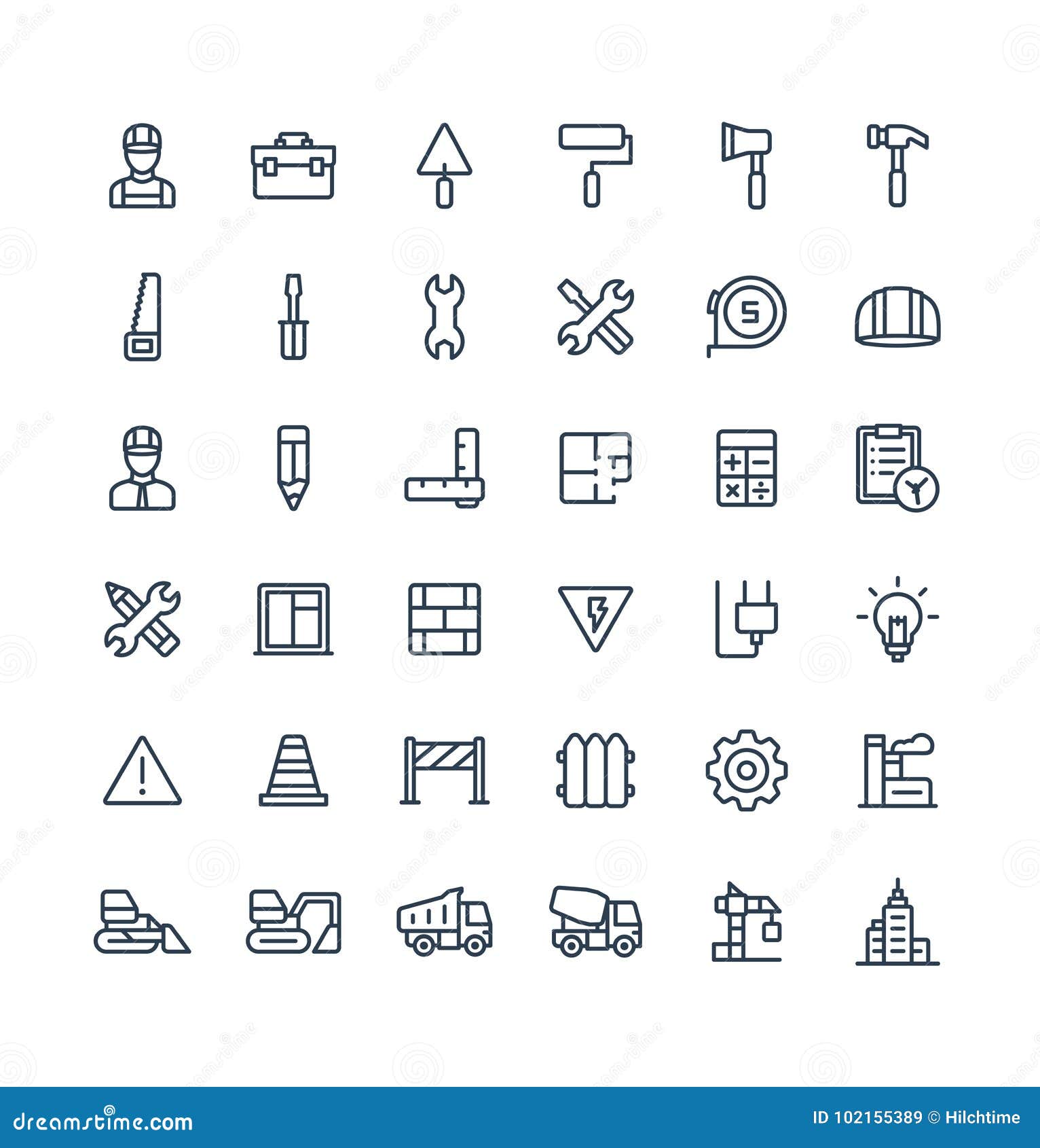 Vector Thin Line Icons Set with Construction, Industrial, Architectural ... Vector Thin Line Icons Set with Construction, Industrial, Architectural ...