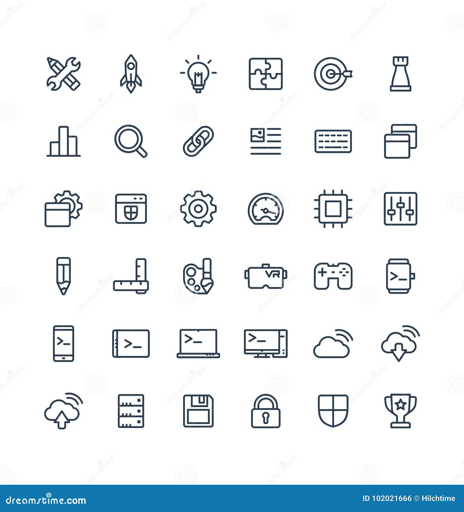 Vector Thin Line Icons Set with Digital Development Outline Symbols ...