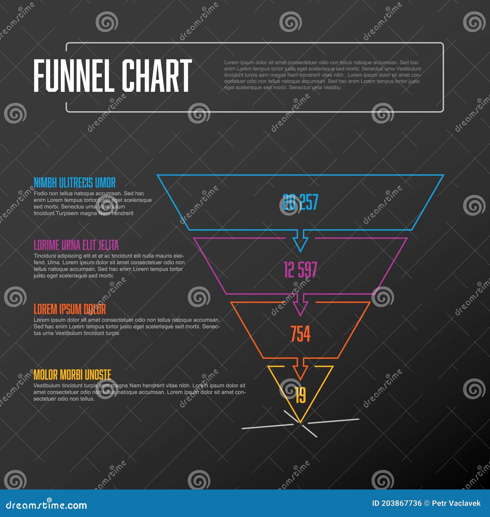 Vector Thin Line Infographic Funnel Level Layers Template Dark Version ...