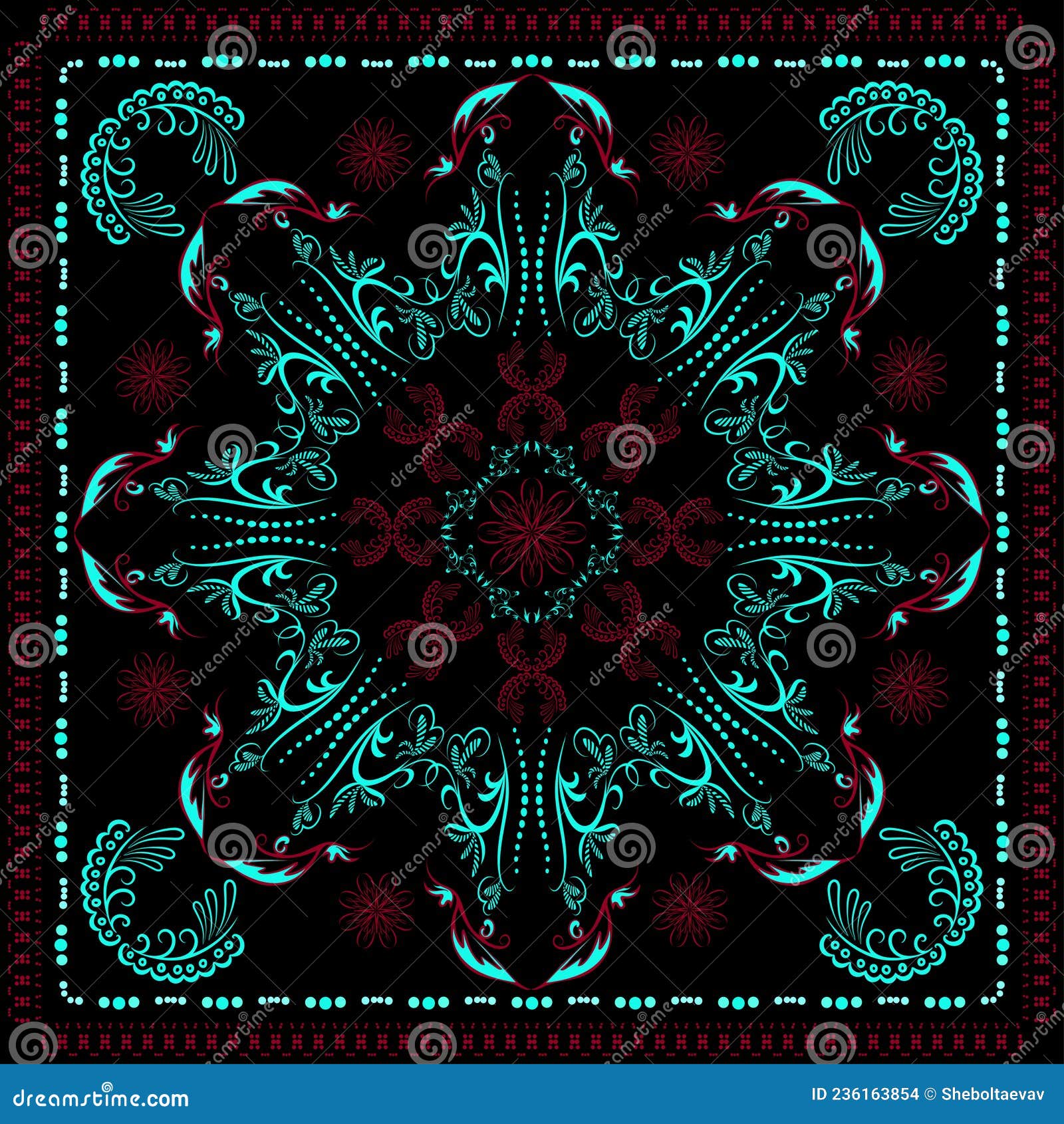 Vector Three Color Abstract Pattern in Emerald Red Black Color. Ethnic ...