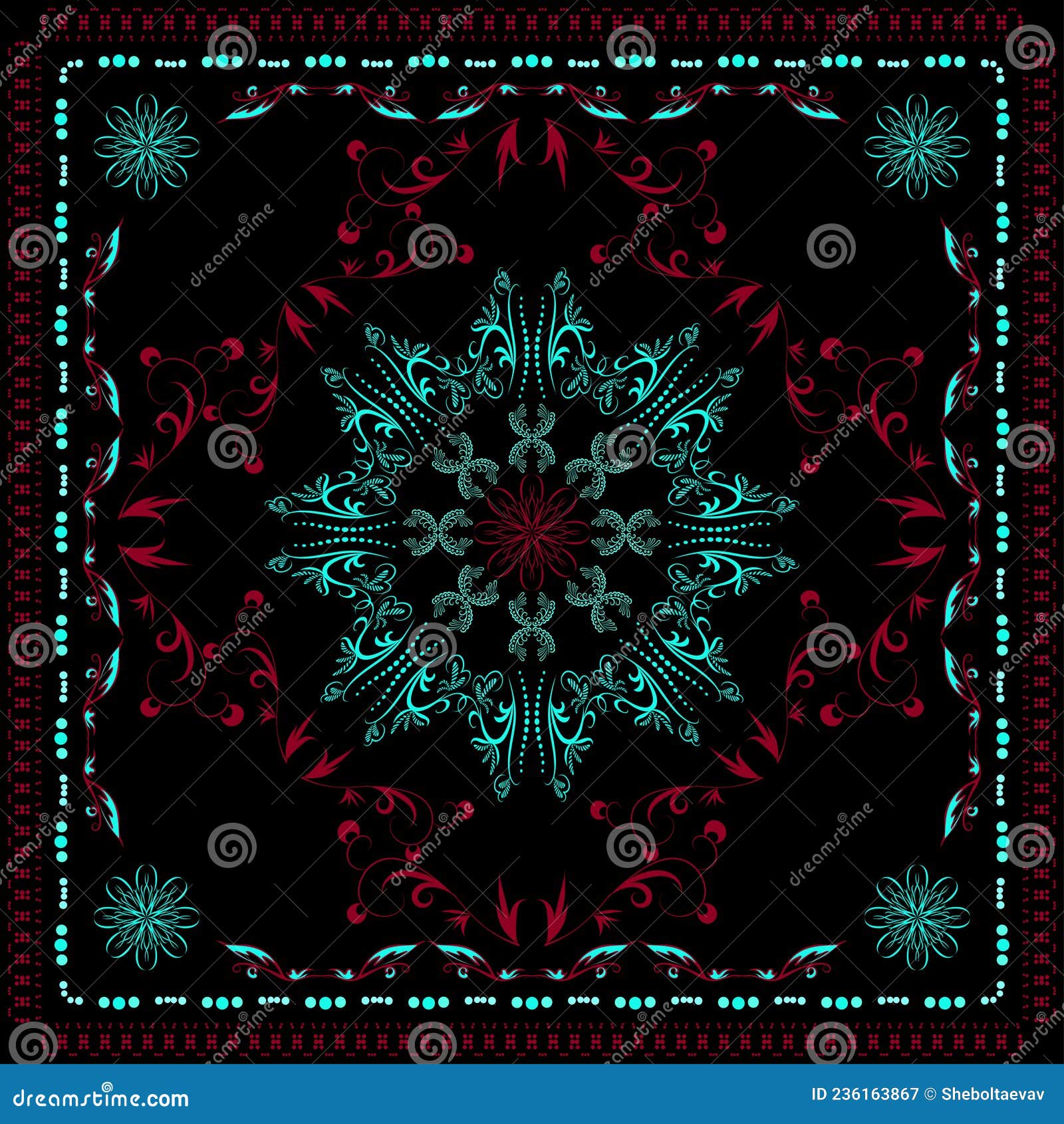 Vector Three Color Abstract Pattern in Emerald Red Black Color. Ethnic ...
