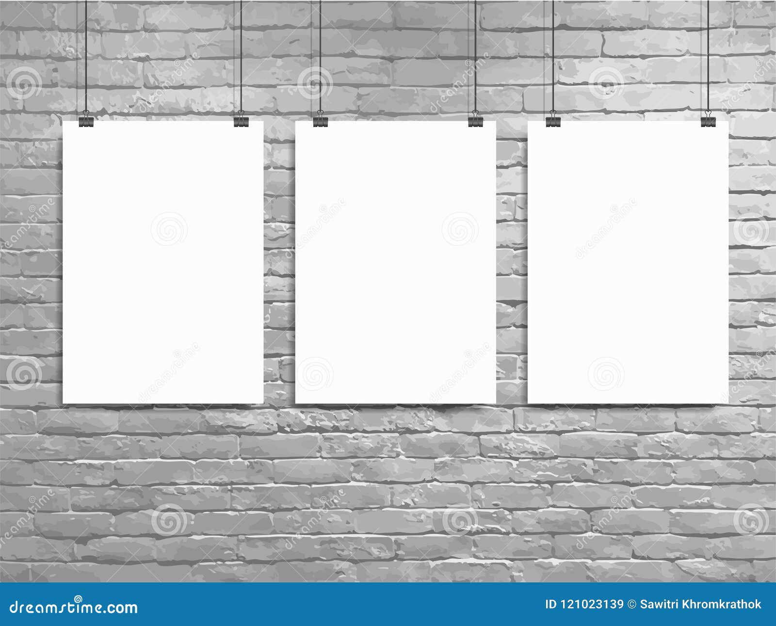 Vector Three Poster Mockup White Brick Wall Stock Vector - Illustration ...