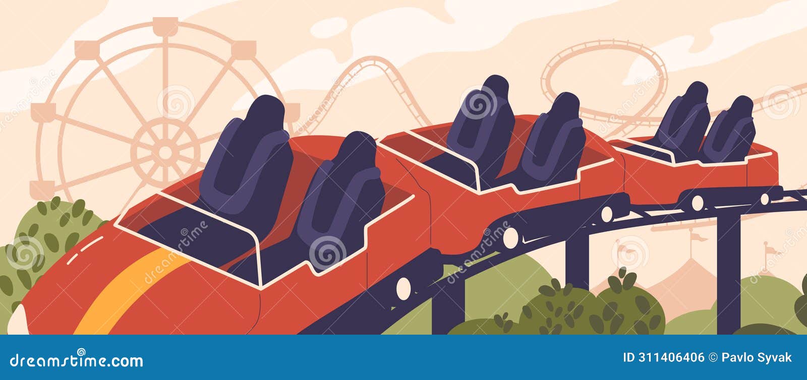 Vector Thrilling and Dynamic Roller Coaster, Gravity-defying Amusement ...