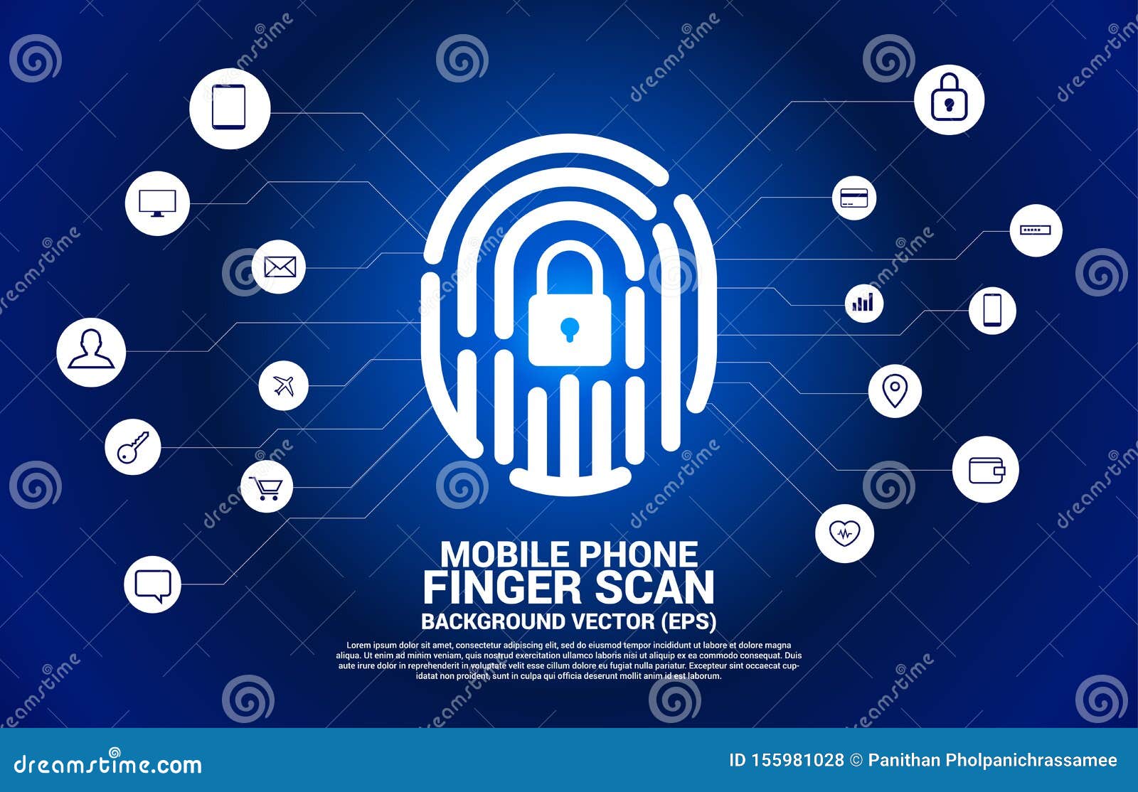 Vector Thumbprint Icon from Dot Connect Line Polygon with Lock Pad ...