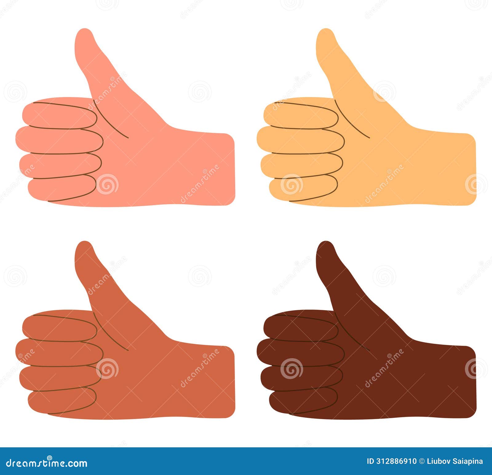 Vector Thumbs Up Hands of Different Skin Colours LIKE Approval Concept ...