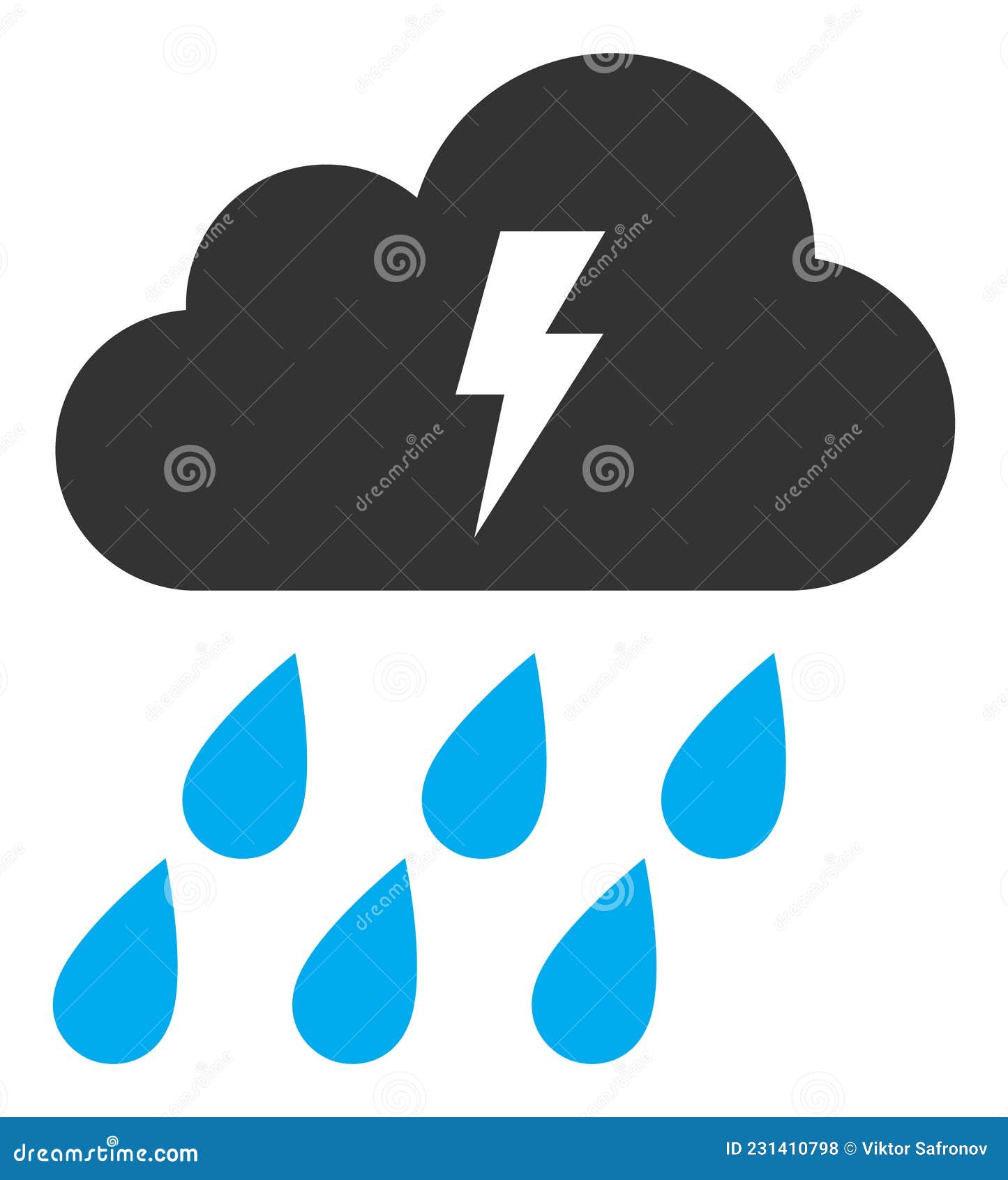 Vector Thunder Cloud Flat Icon Symbol Stock Vector - Illustration of ...