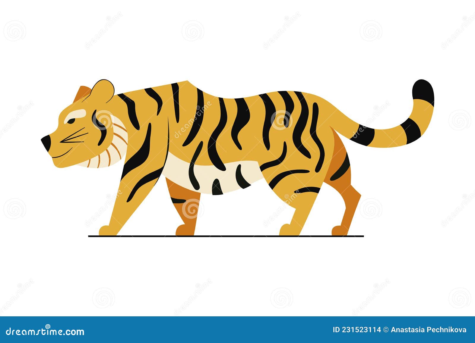 Vector Tiger Side View Isolated on White Background. Predator ...