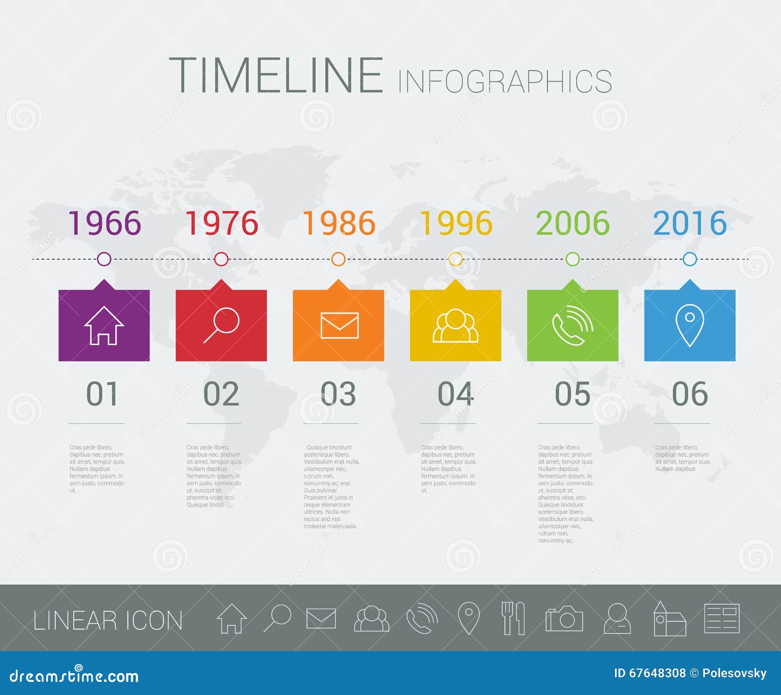 Vector Timeline Info Graphic with World Map Stock Vector - Illustration ...