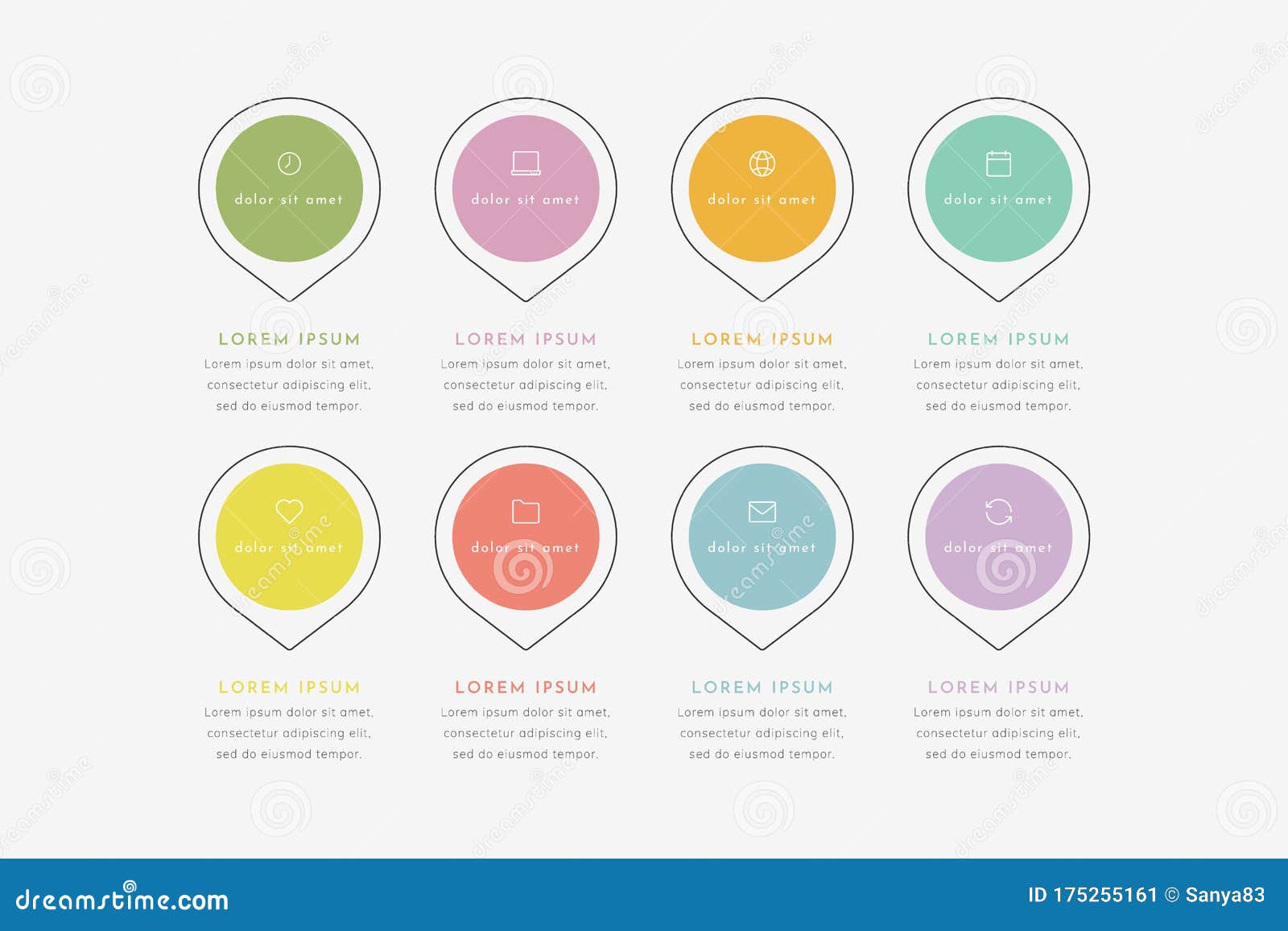 Vector Timeline Infographic with 8 Pointers, Steps or Processes Stock ...