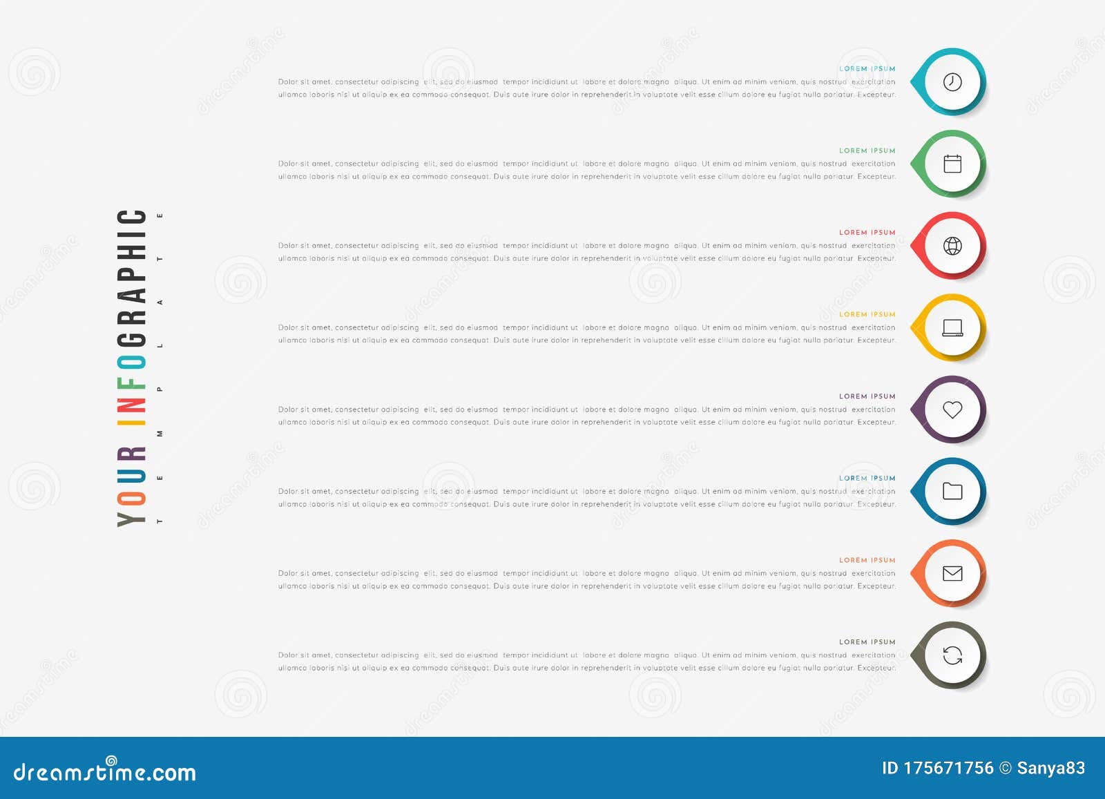 Vector Timeline Infographic with 8 Pointers, Steps Stock Vector ...