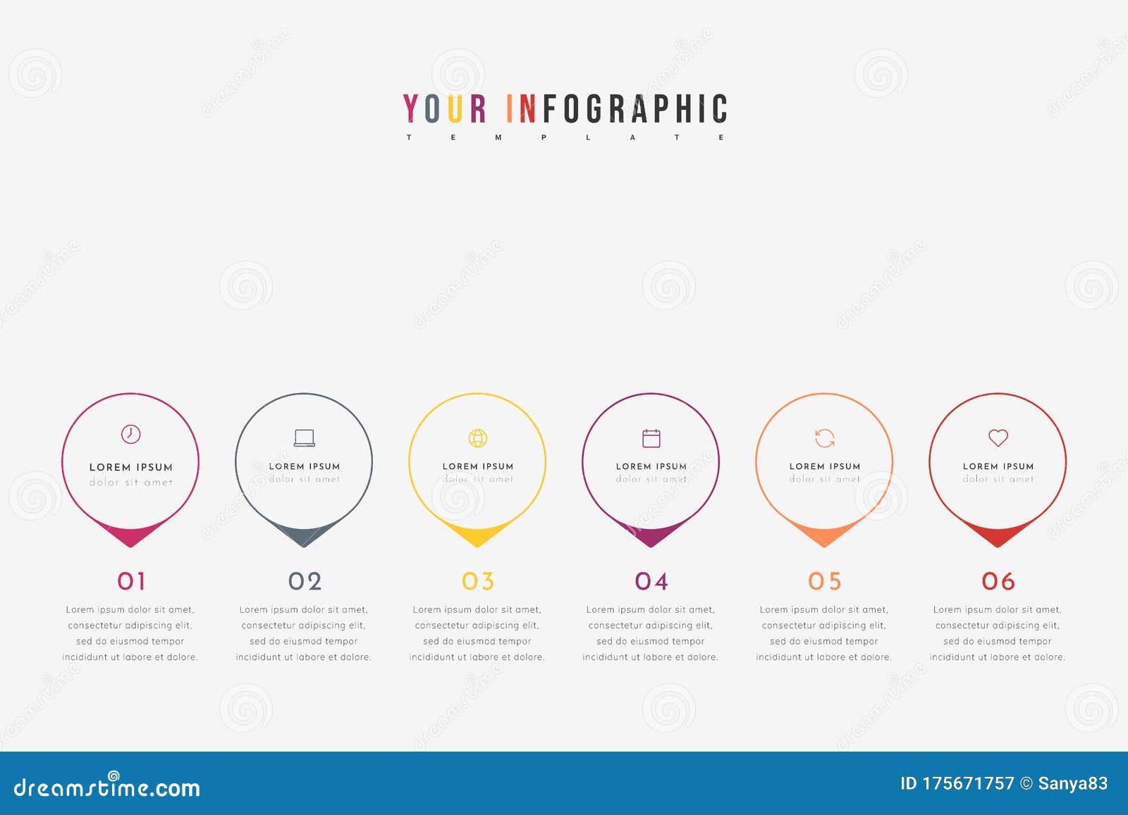 Vector Timeline Infographic with 6 Pointers, Steps Stock Vector ...