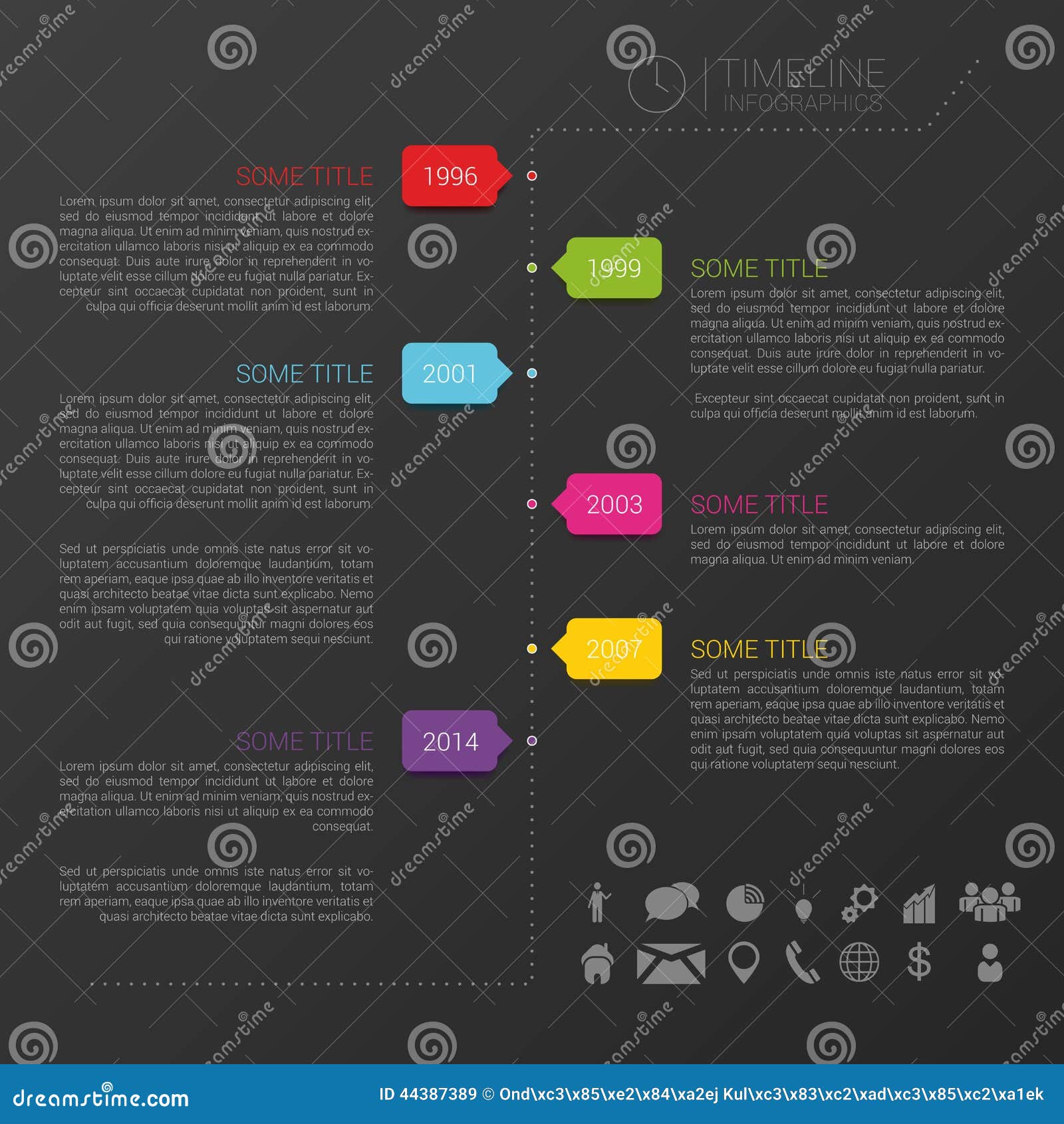 Vector Timeline Template with Icons and Black Back Stock Vector ...