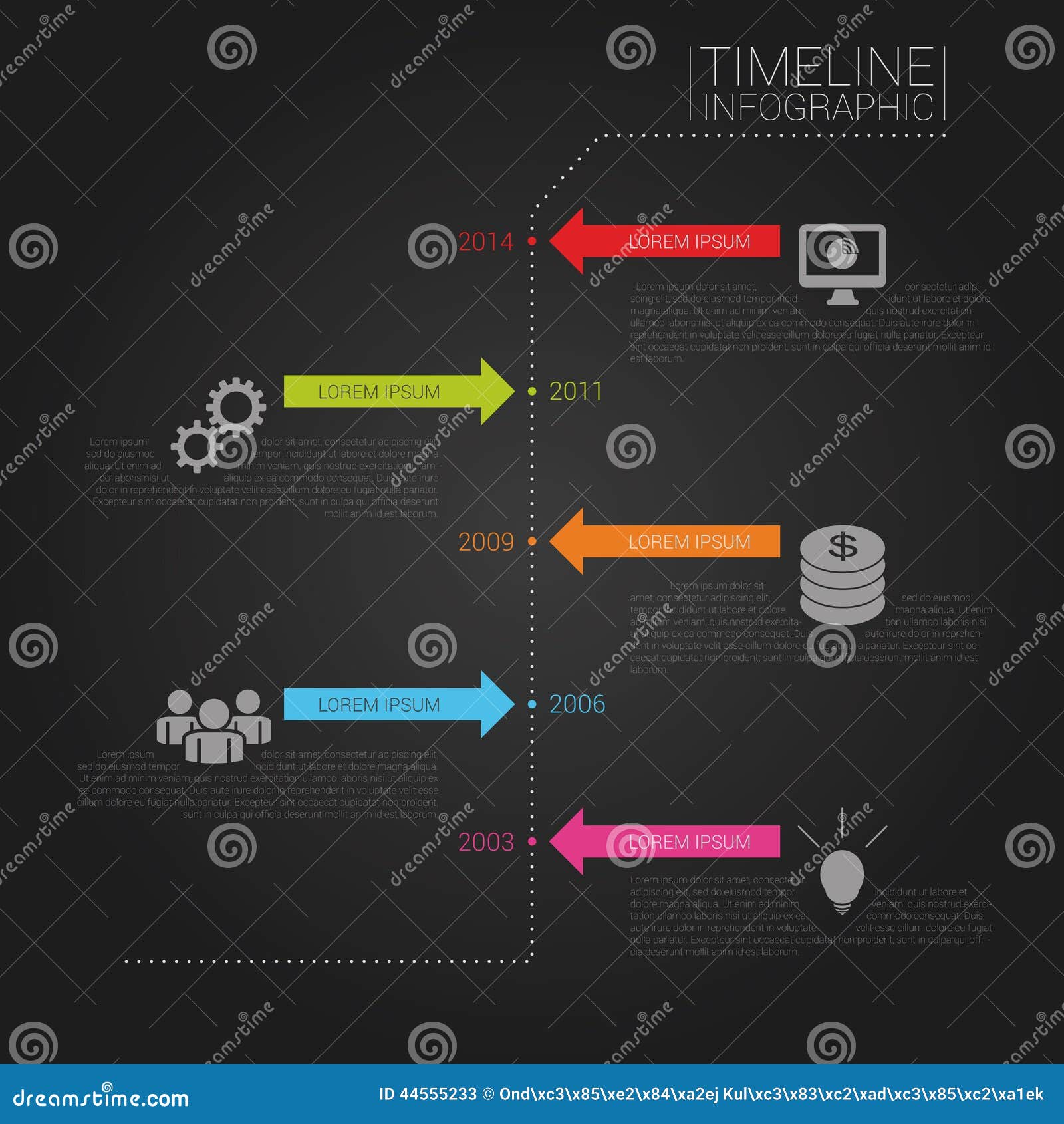 Vector Timeline Template with Icons and Black Back Stock Vector ...