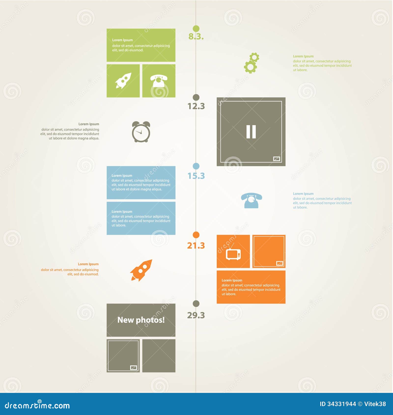 Vector Timeline Template. Modern Flat Design in Trendy Colors Stock ...