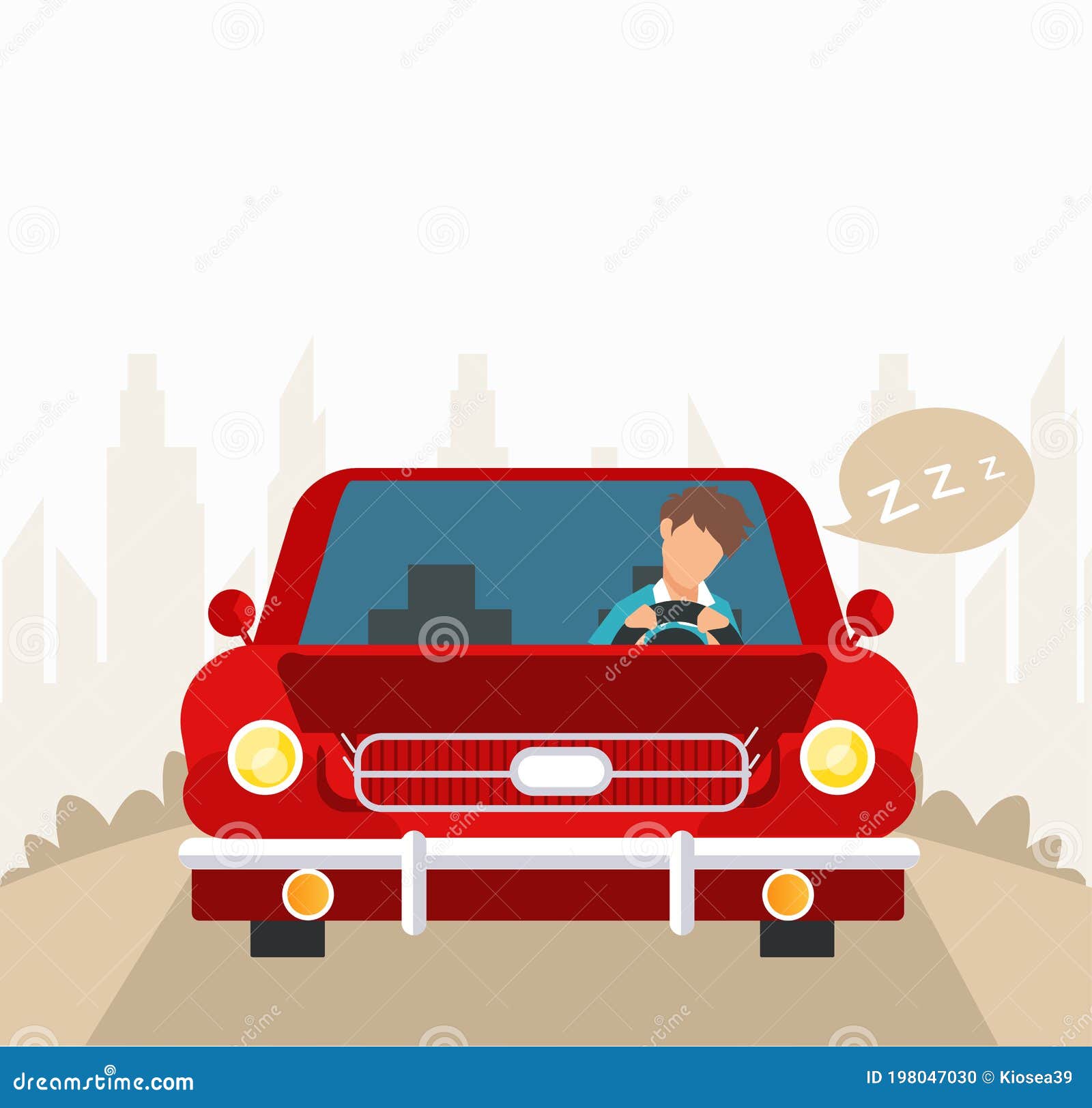 Vector of a Tired Driver Falling Asleep while Driving His Car Stock ...