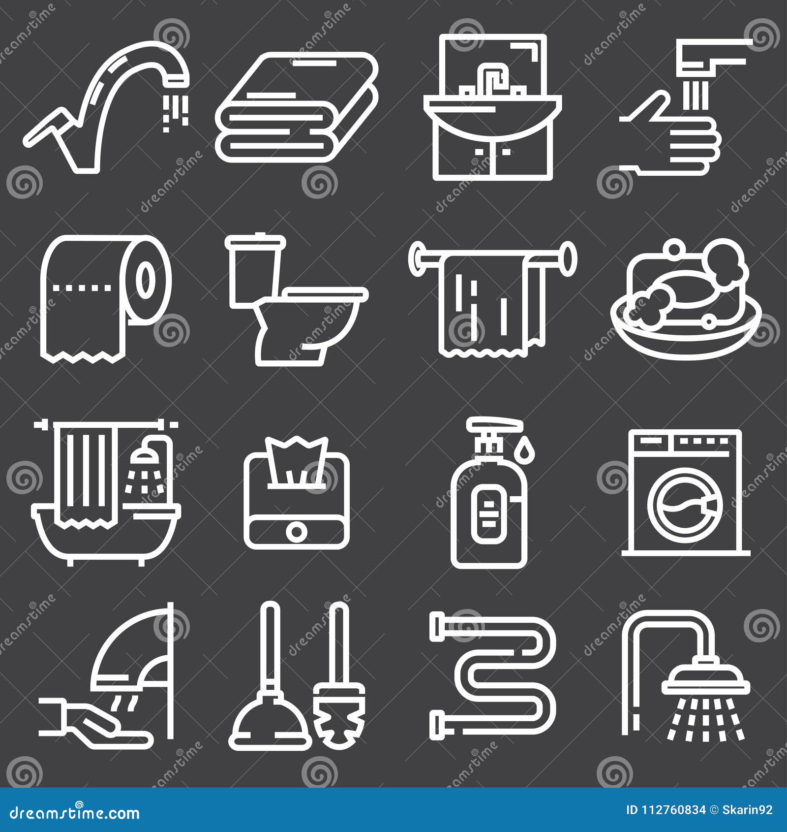 Vector Toilet and Bathroom Icons Set Stock Vector - Illustration of ...