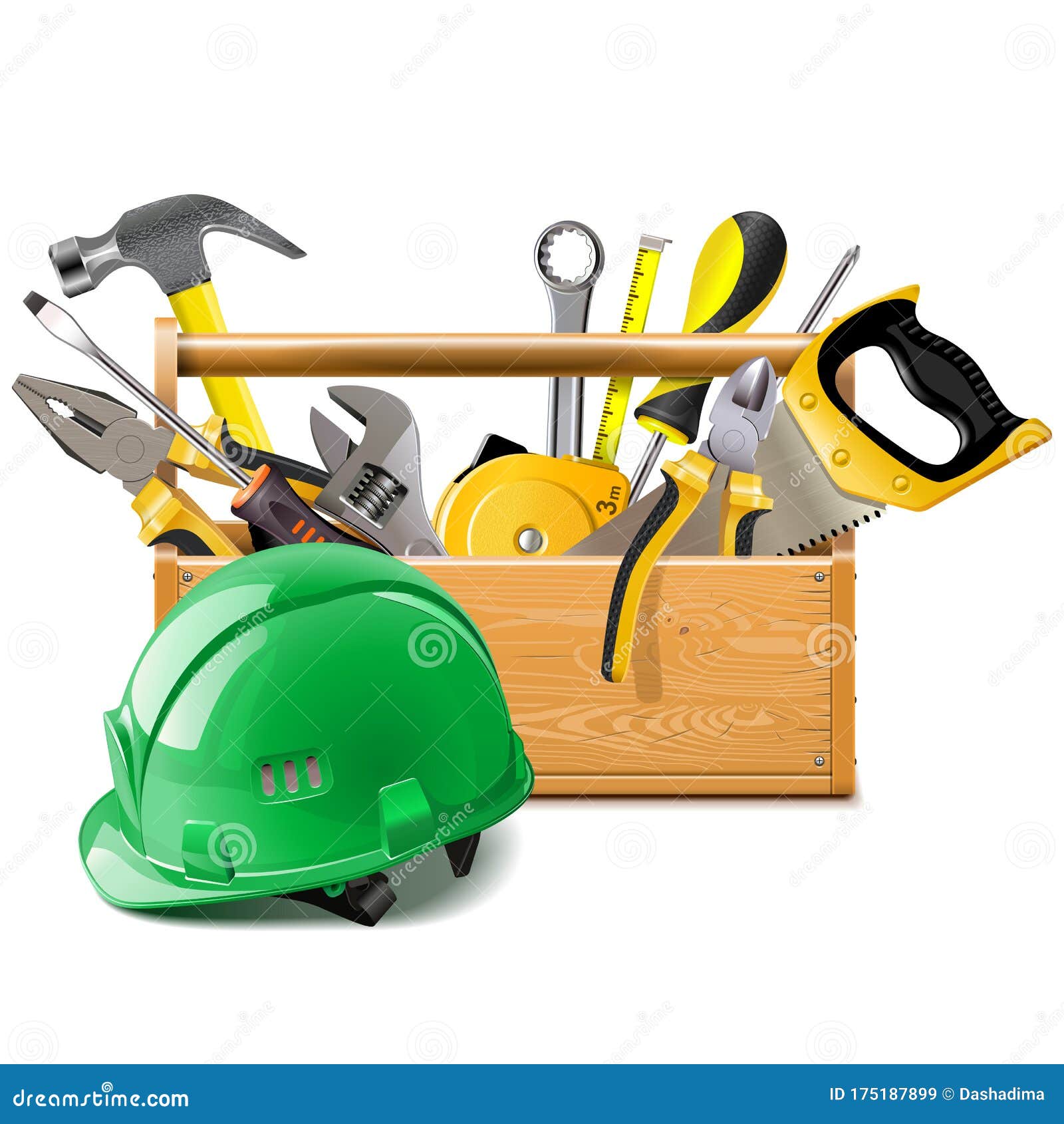 Vector Toolbox with Construction Helmet Stock Vector - Illustration of ...