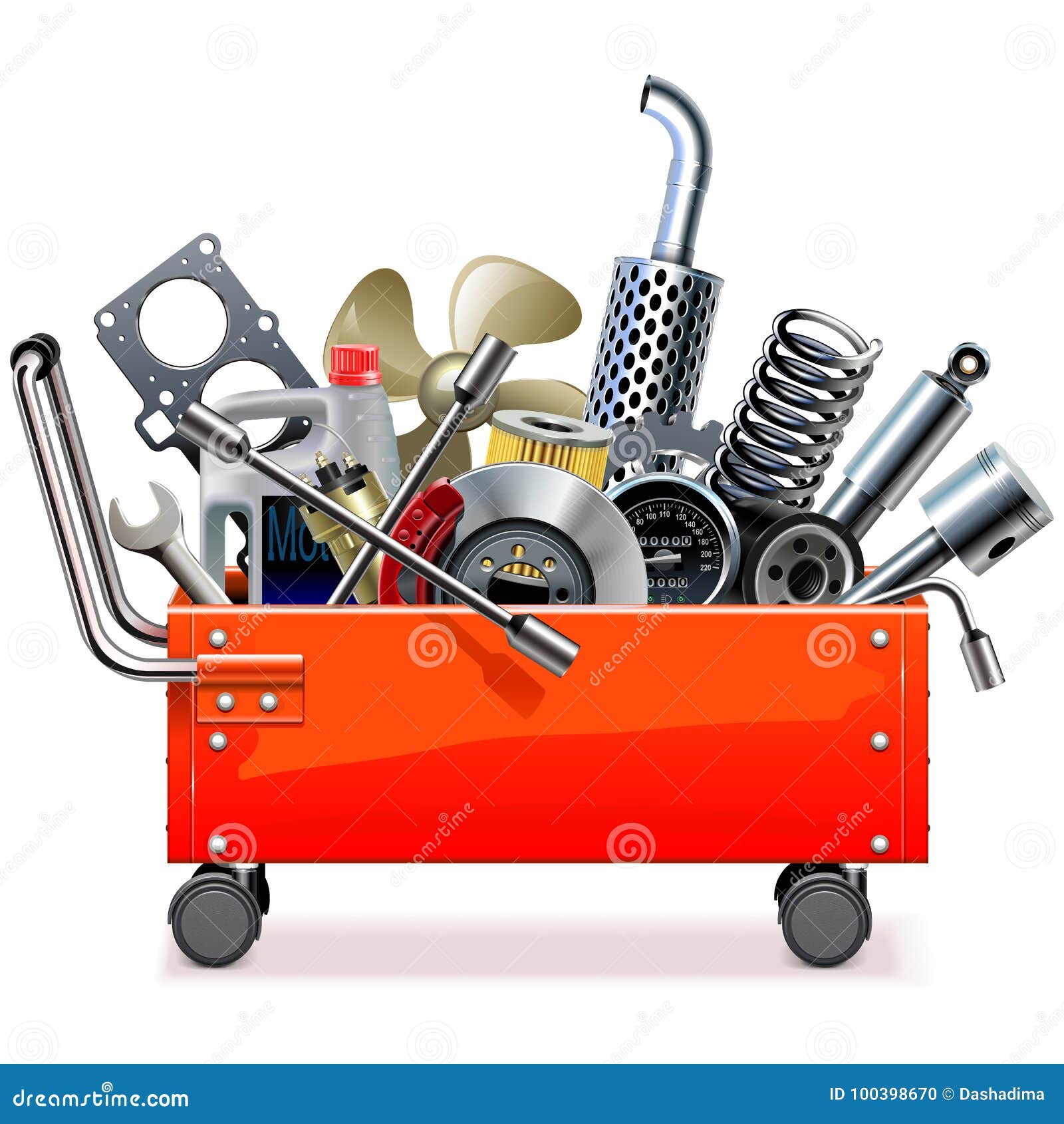 Vector Toolbox Trolley with Car Spares Stock Vector - Illustration of ...