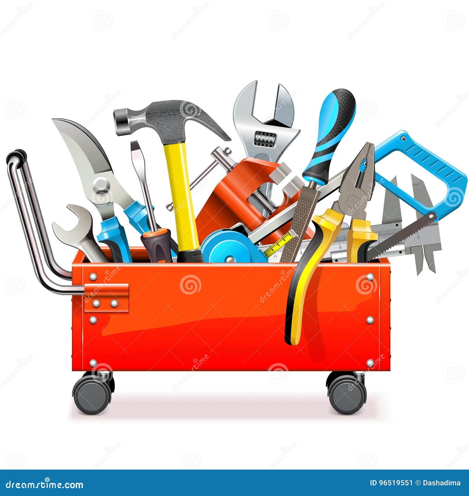 Vector Toolbox Trolley with Tools Stock Vector - Illustration of cutter ...