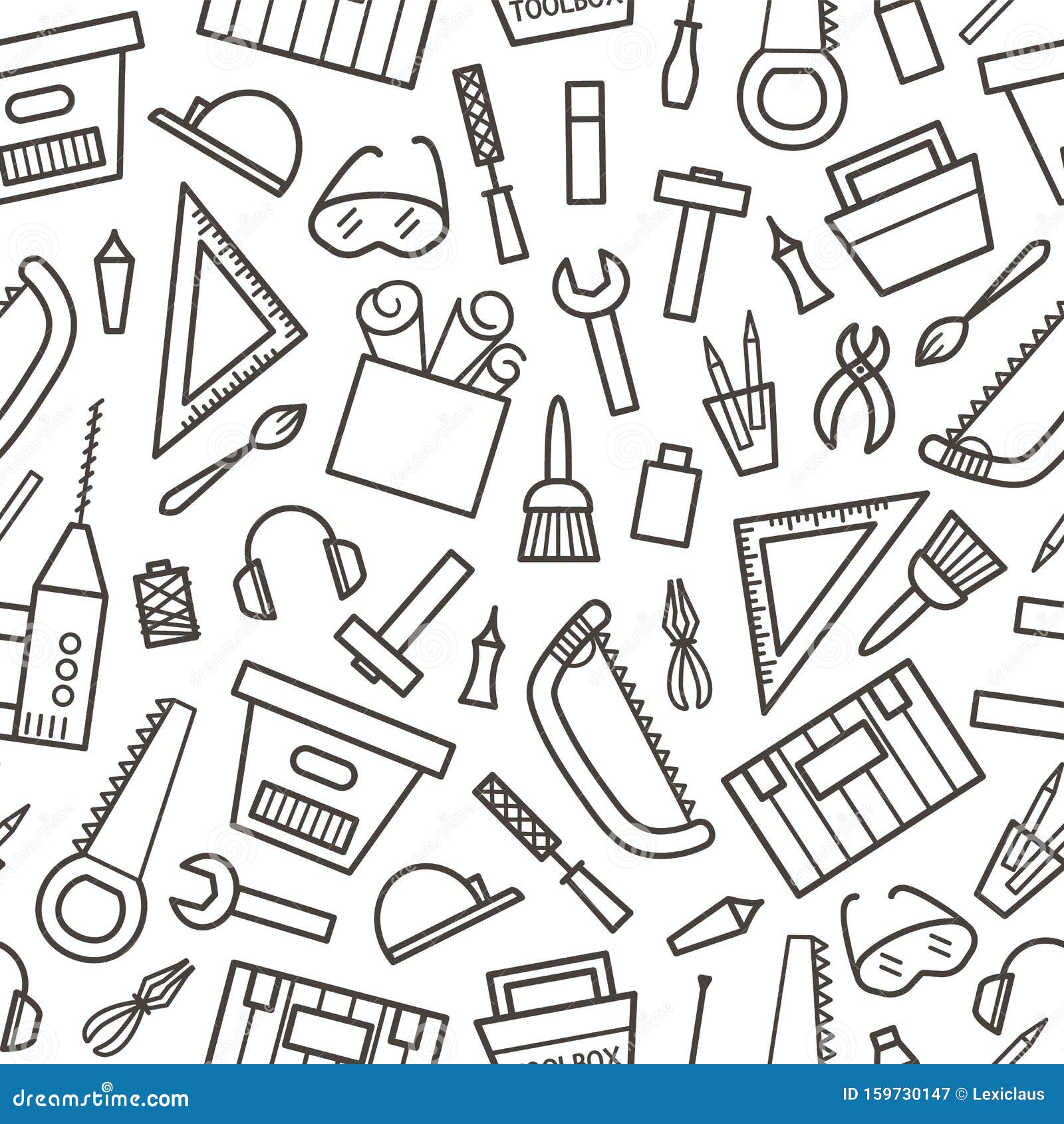 Vector Tools Seamless Pattern. Flat Linear Black and White Illustration ...