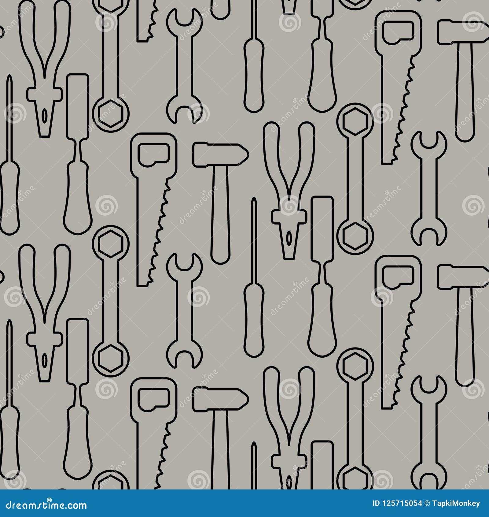 Vector Tools Seamless Pattern in Outline Style. Stock Vector ...