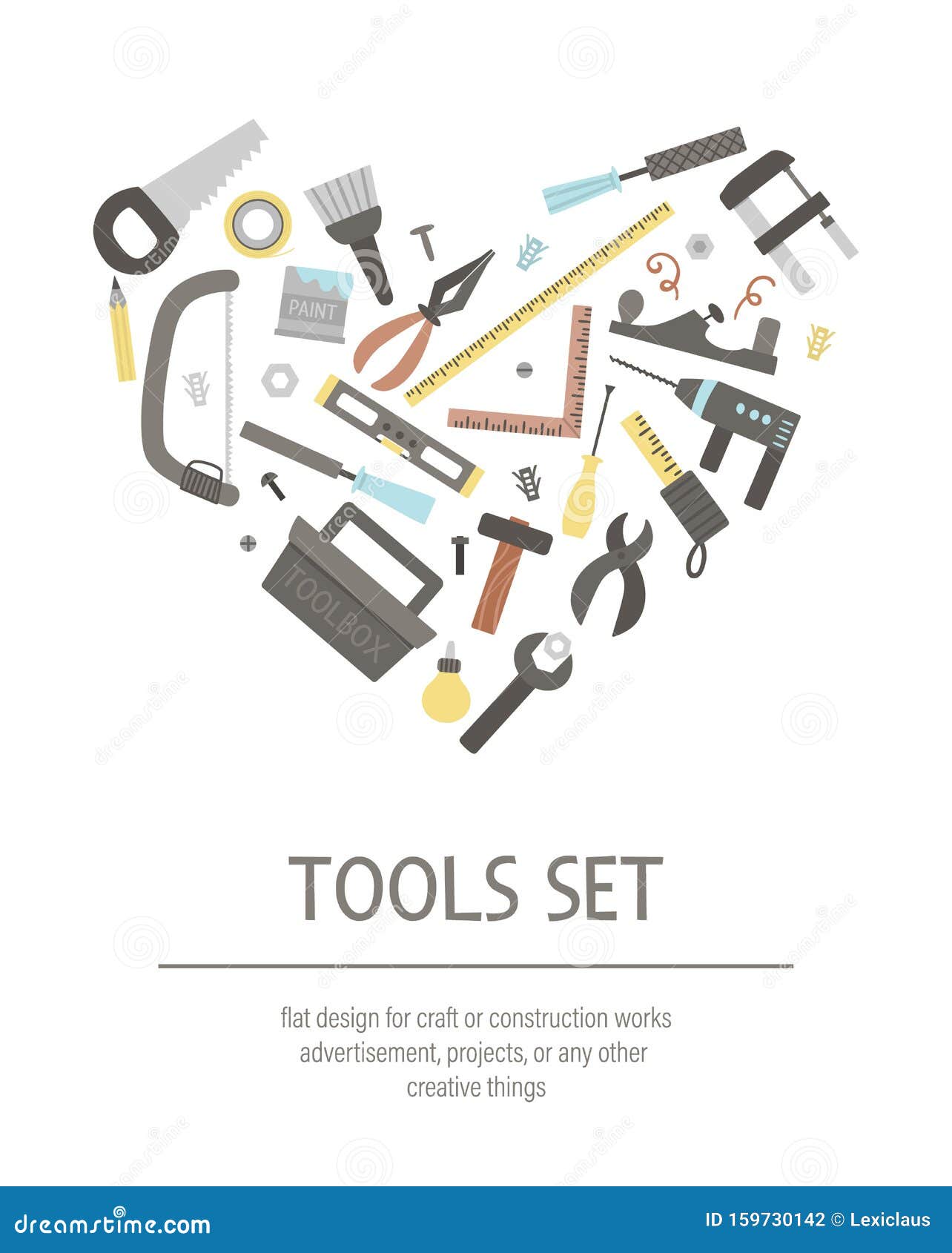 Vector Tools Set Framed in Heart Shape. Flat Colored Illustration with ...