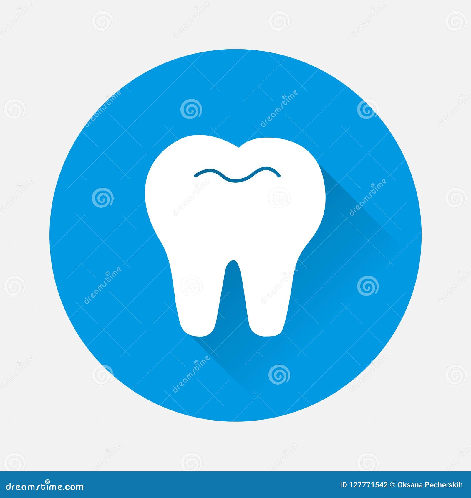 Vector Tooth Icon on Blue Background. Flat Image Dentistry with Stock ...