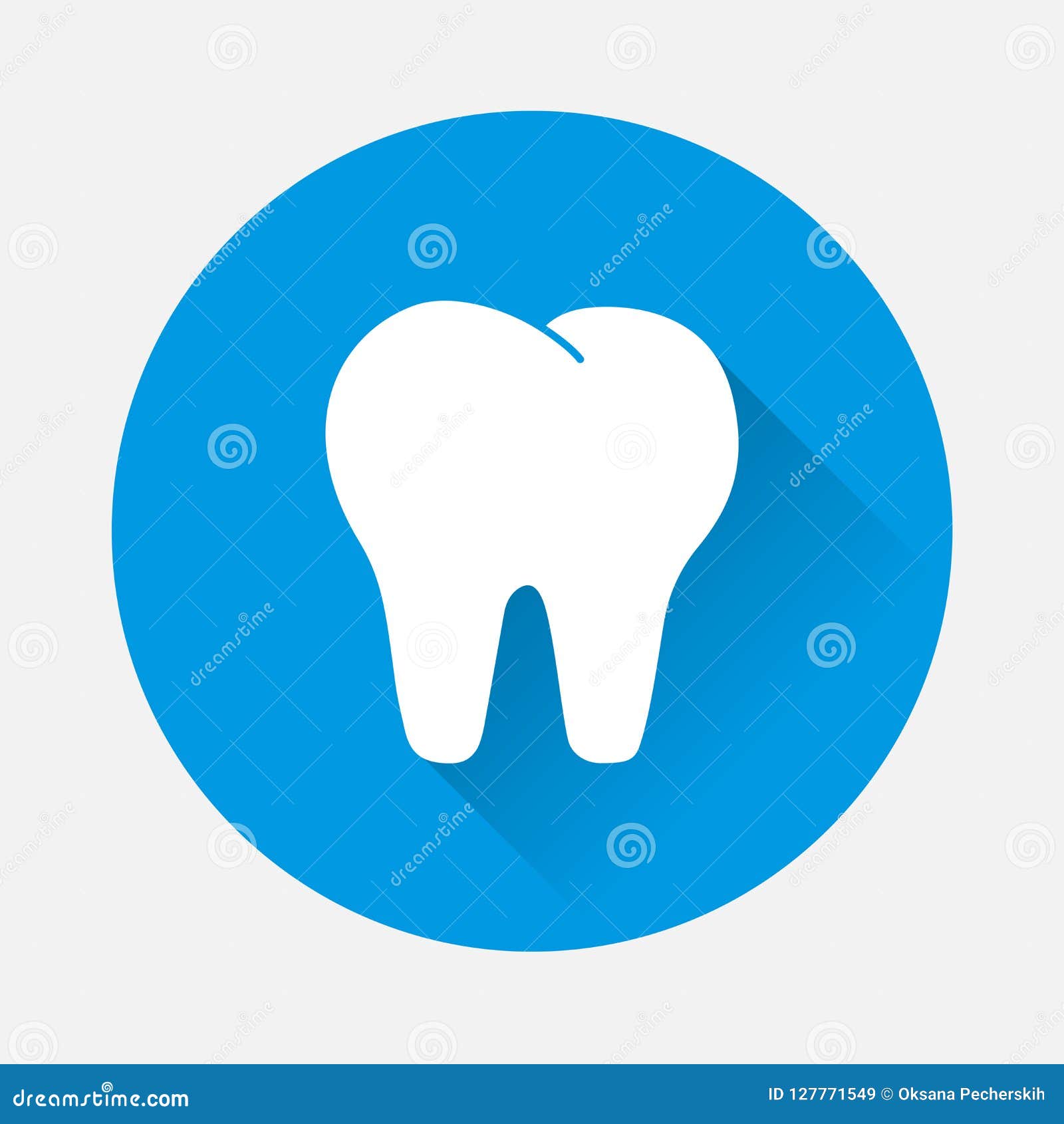 Vector Tooth Icon on Blue Background. Flat Image Dentistry with Stock ...