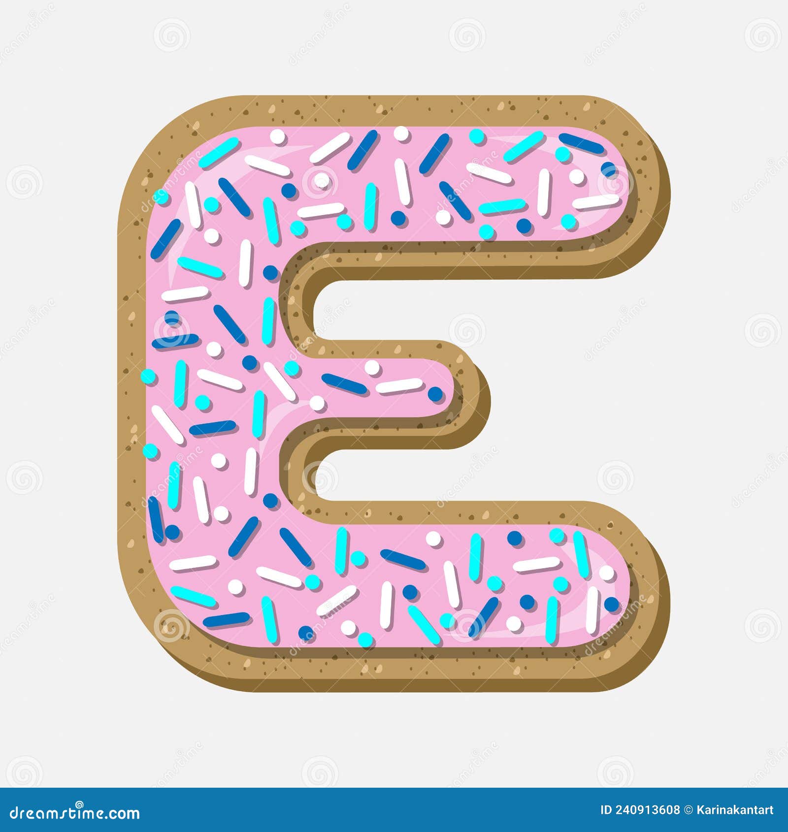 Vector Top View Pink E Shaped Cookie Decorated with Confectionery ...