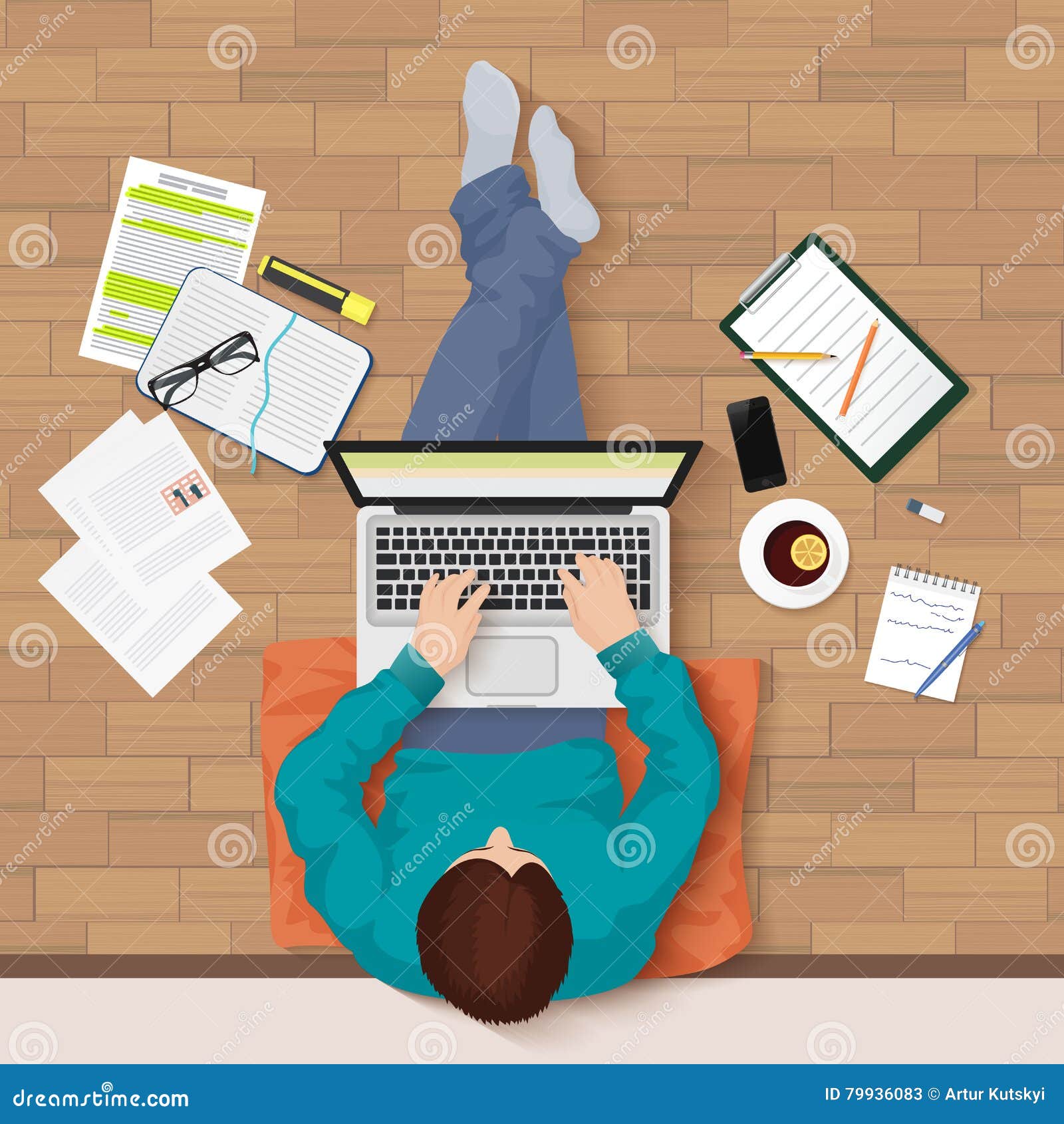 Workplace, Office Interior Design, Top View. Overhead Layout, Floor ...