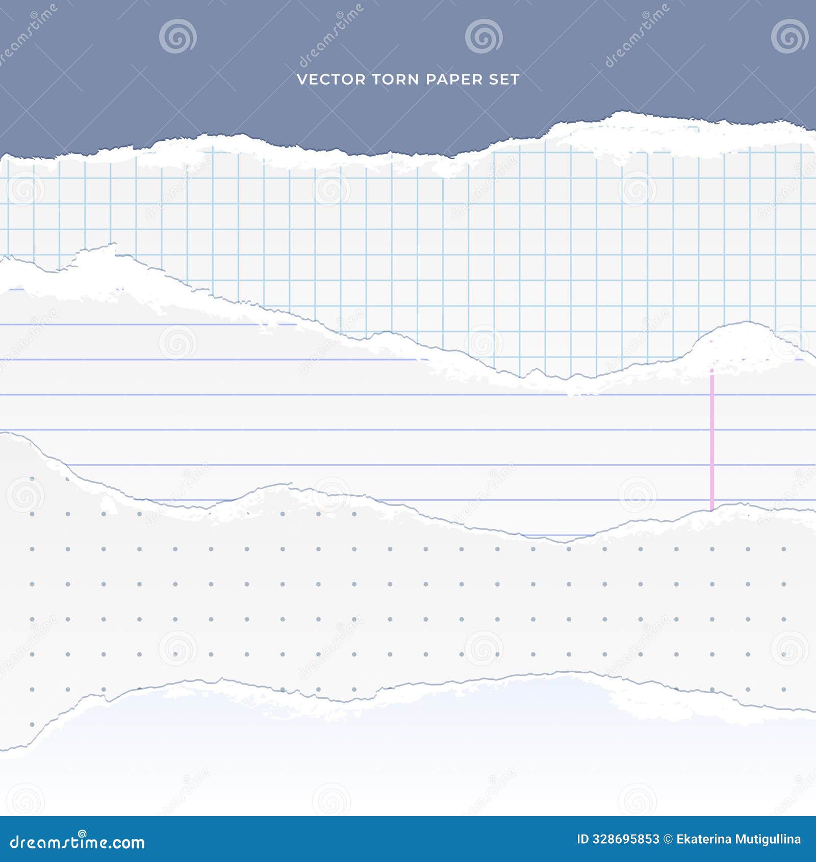 Vector Torn Paper Set. Lined, Squared and Dotted Textures Ripped Sheet ...