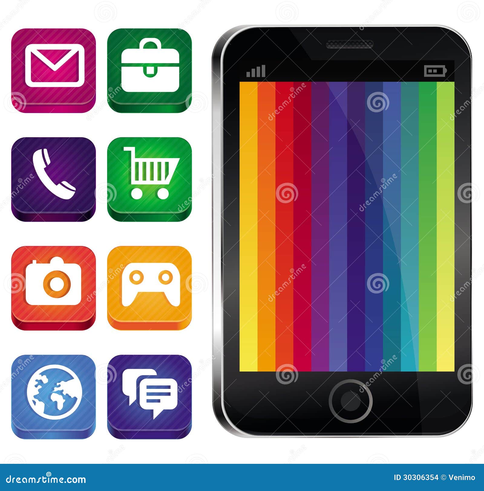 Vector Touchscreen Phone with Rainbow Wallpaper Stock Vector ...