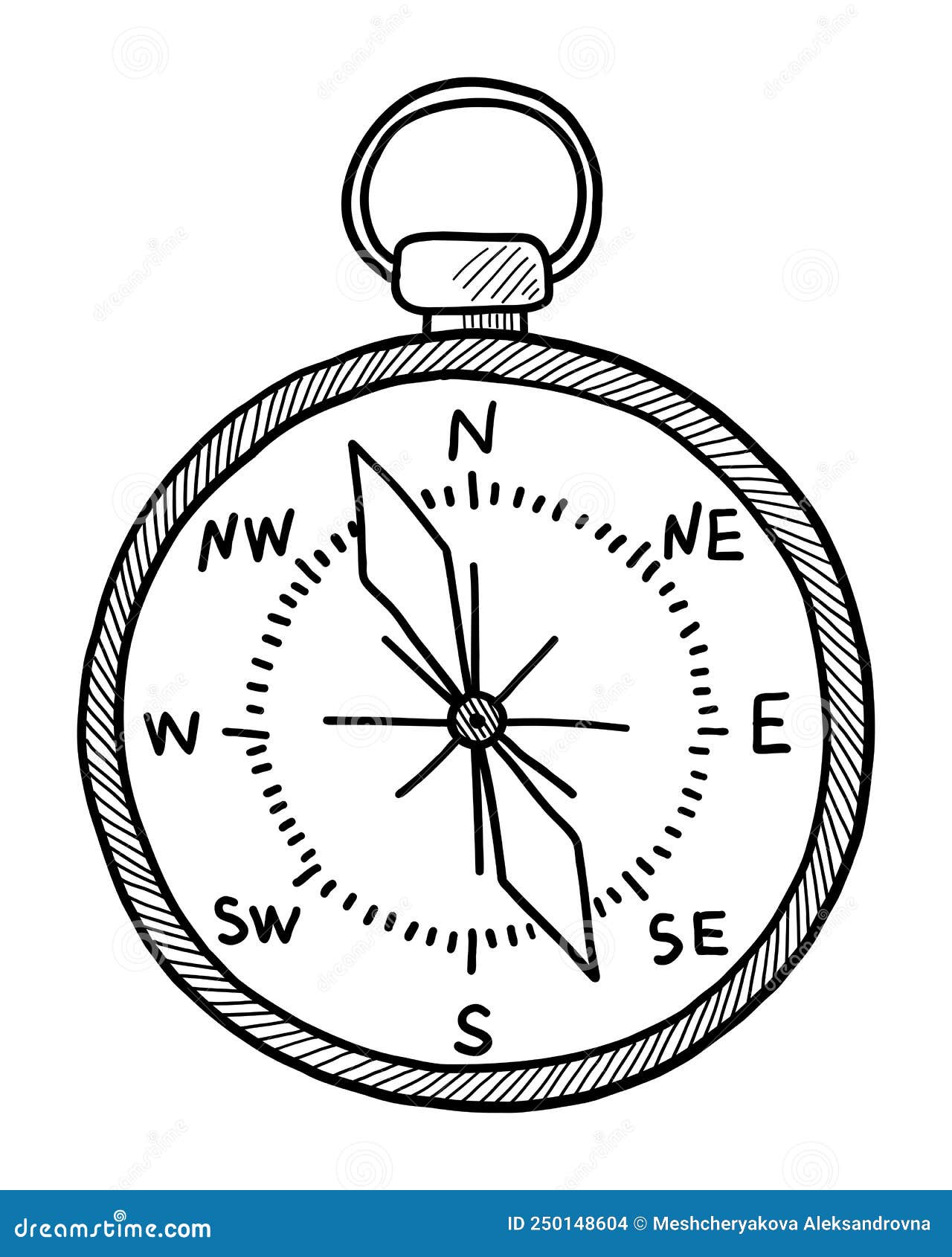 VECTOR TOURIST COMPASS ISOLATED on a WHITE BACKGROUND. DOODLE DRAWING ...