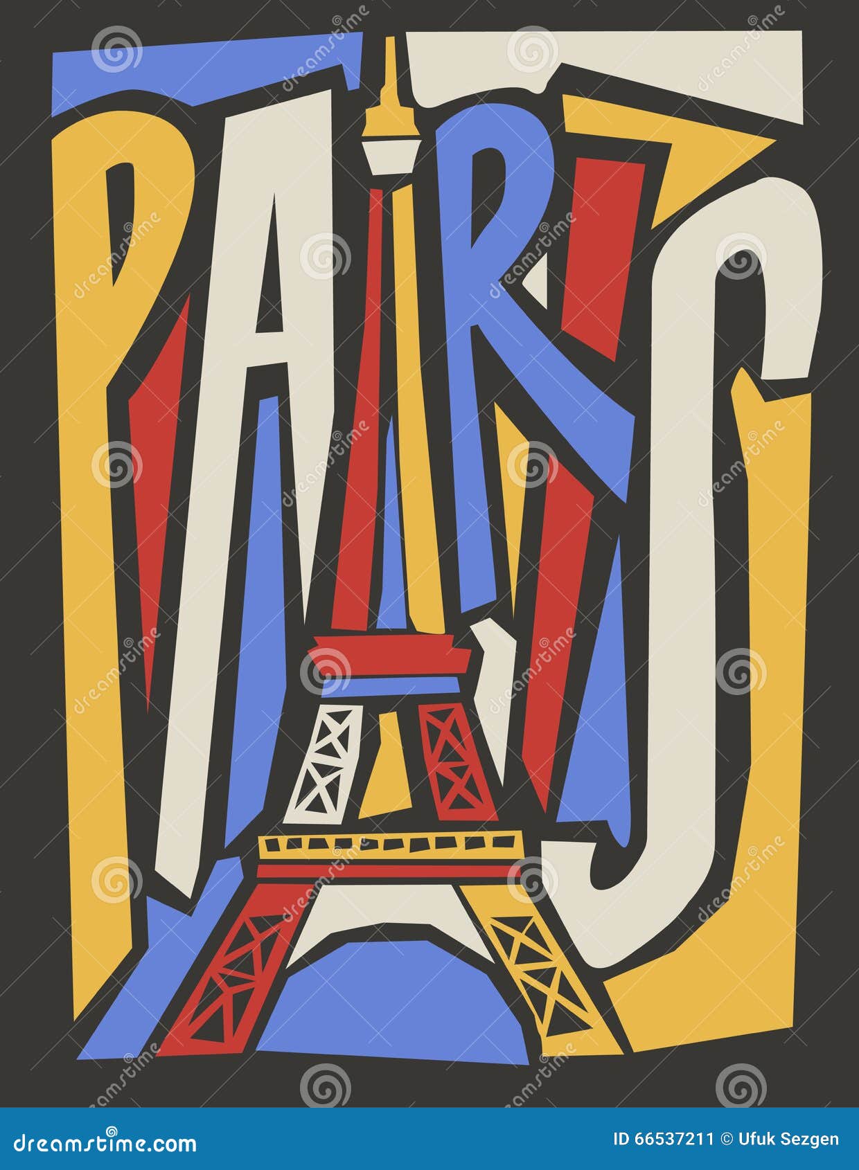 Vector Touristic Hand Drawn Paris City Poster Stock Illustration ...