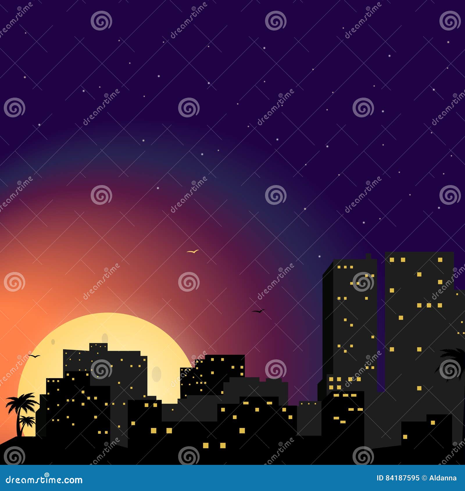 Vector Town Illustration.City at Night Stock Vector - Illustration of ...