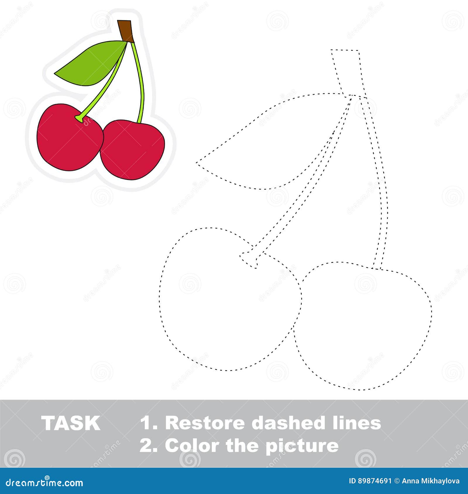 Dashed Cherry Outline For Coloring Book Template, Cherry For Kids ...