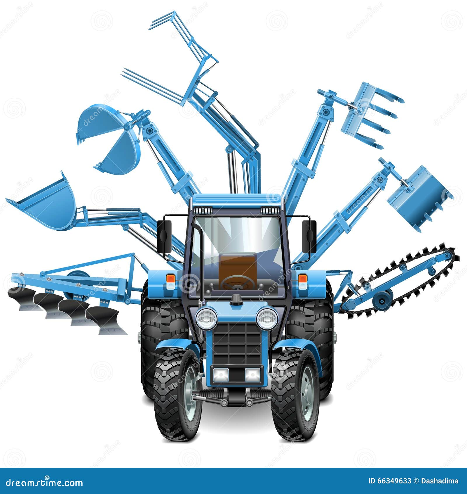 Vector Tractor Multi Equipment Stock Vector - Illustration of building ...