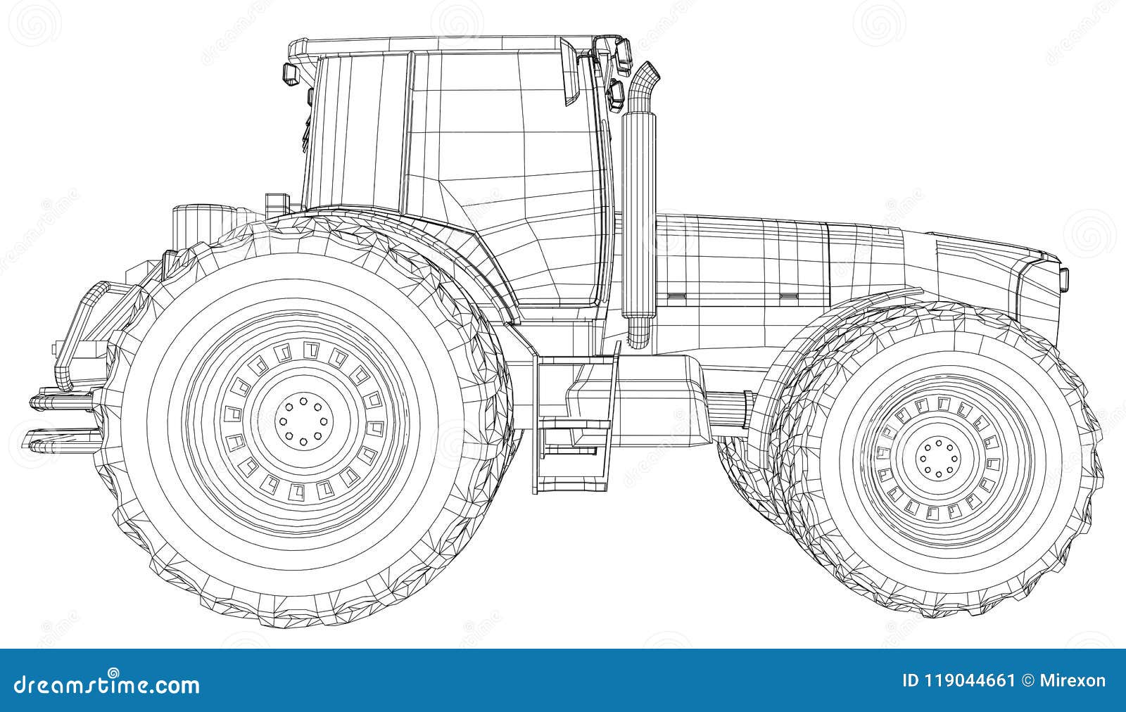 Vector Tractor. Side View. Wire-frame Tracing Illustration of 3d. EPS ...