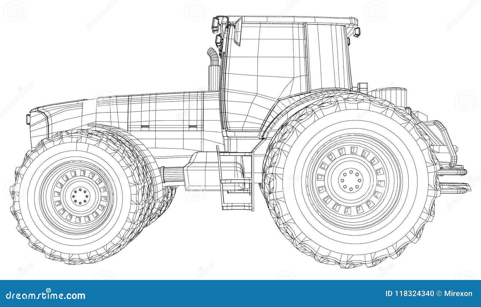 Vector Tractor. Side View. Wire-frame Tracing Illustration of 3d. EPS ...