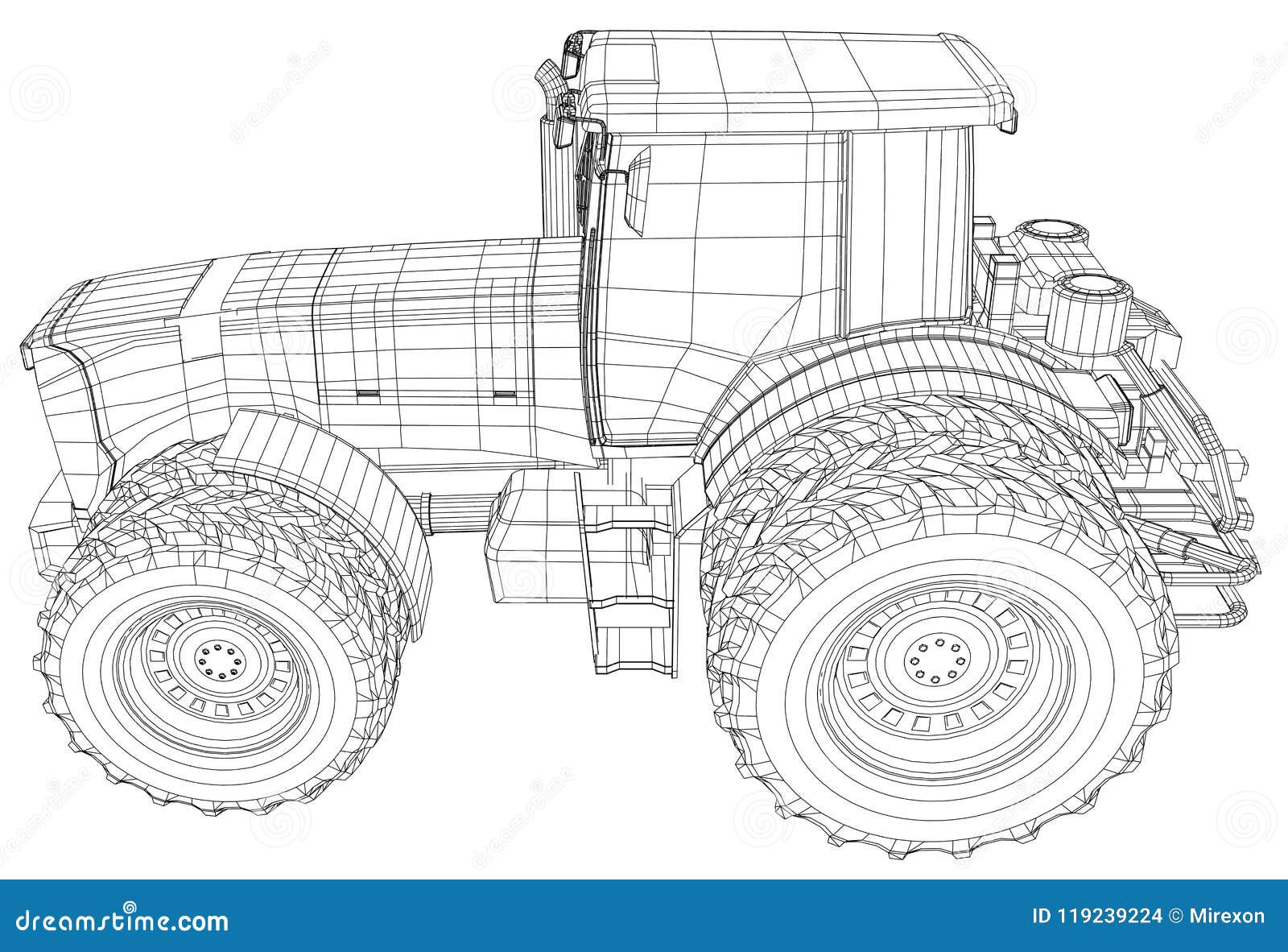 Vector Tractor. Side View. Wire-frame Tracing Illustration of 3d. EPS ...