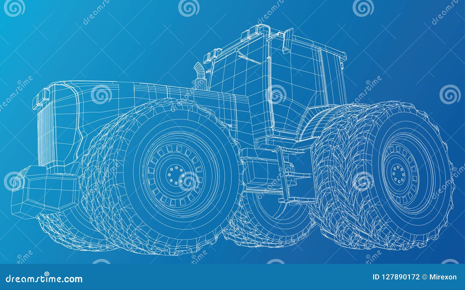 Vector Tractor. Side View. Wire-frame Tracing Illustration of 3d. EPS ...