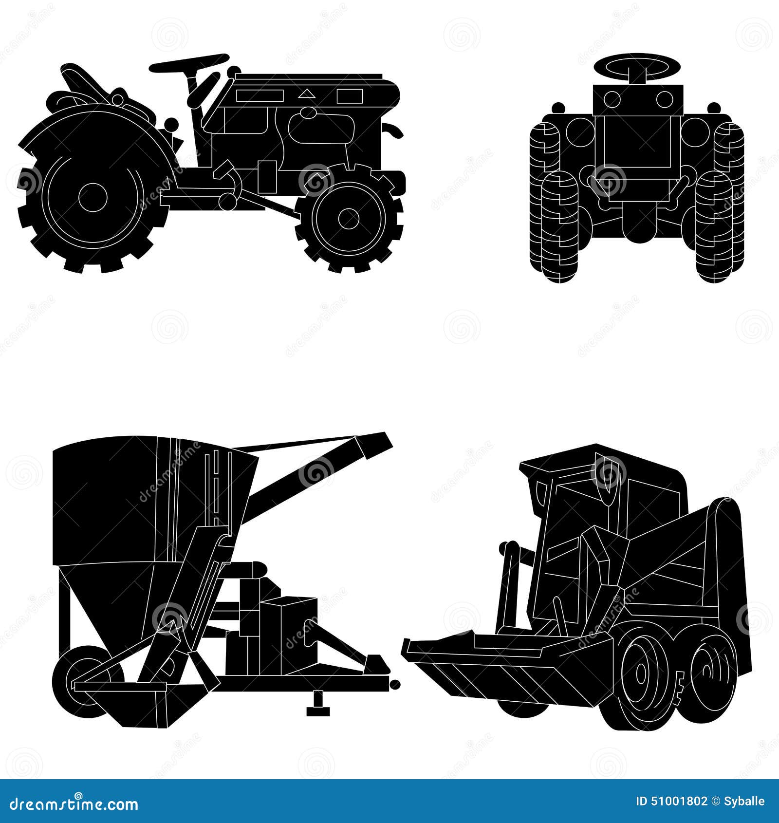 Vector Tractor Silhouette Set Stock Vector - Illustration of industrial ...