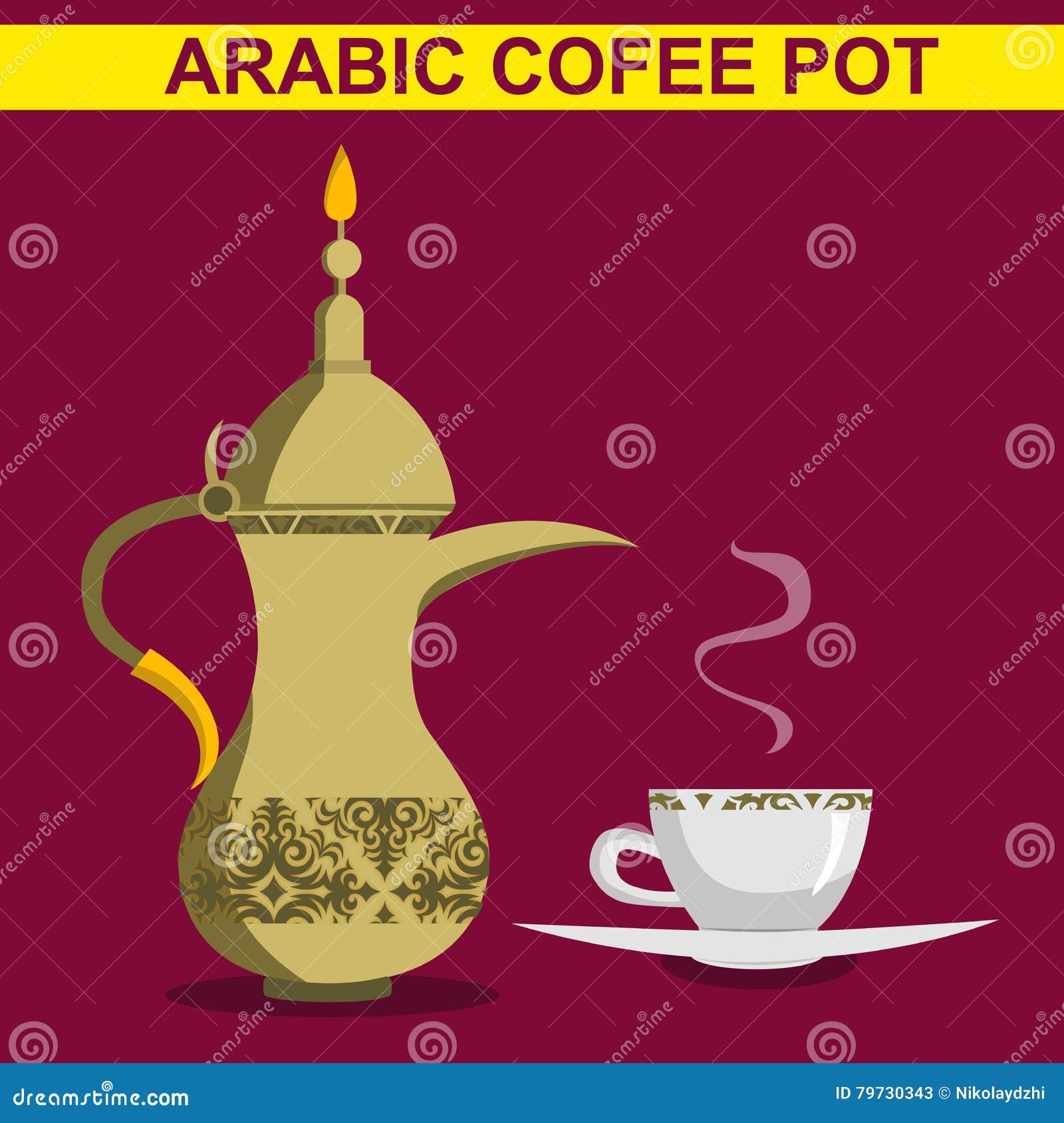 Vector - Traditional Arabic Coffee Mug and Coffee Cup. Vector Flat ...