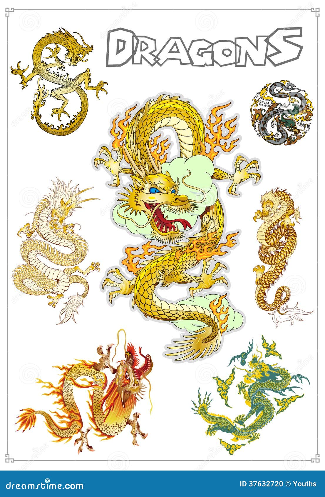 Asian Dragons. Chinese Mythological Creatures, Ancient Legend Animals ...
