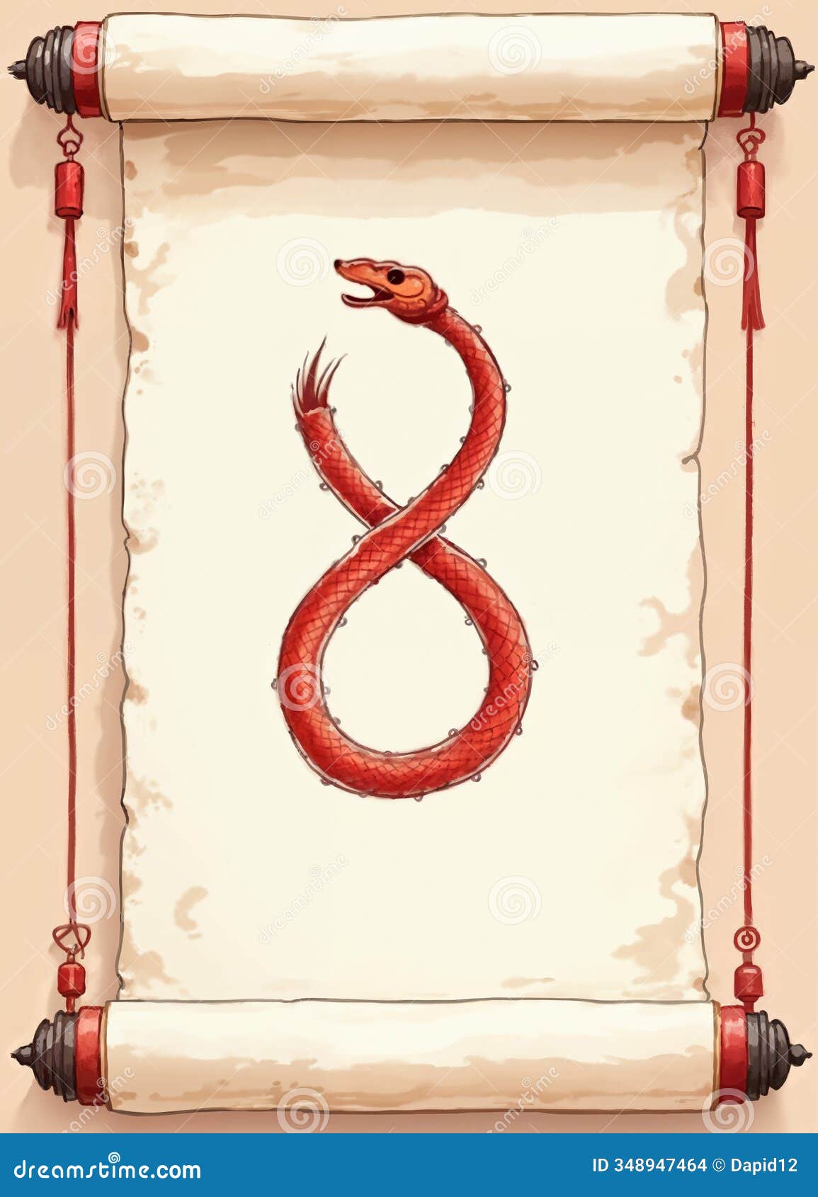 Vector of a Traditional Chinese Scroll with a Red Snake Forming ...