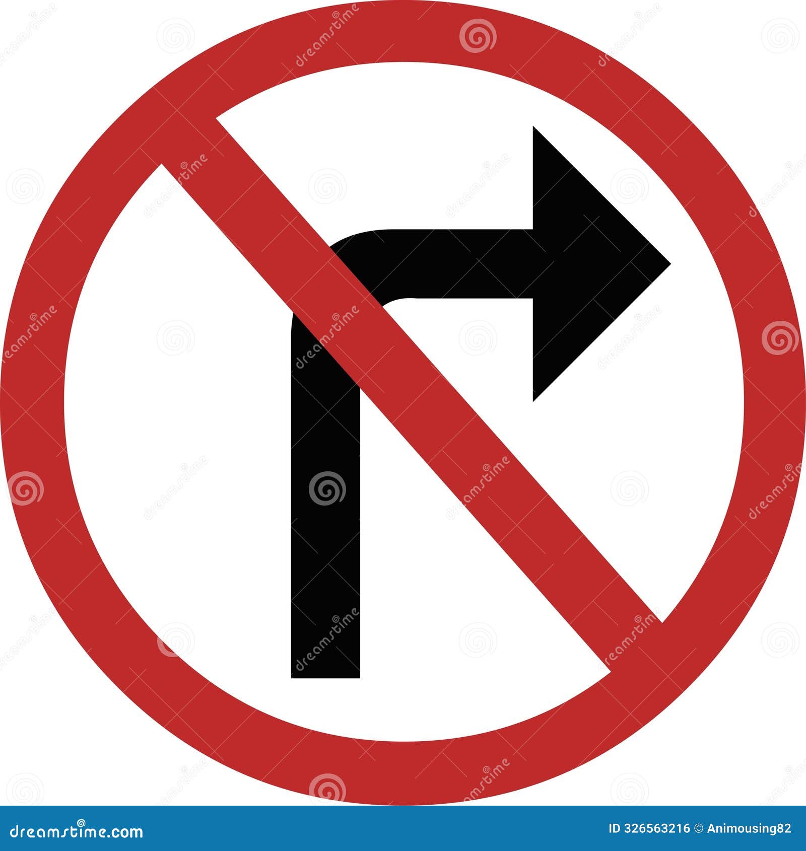 Traffic Sign Prohibited Turn Right Stock Illustration - Illustration of ...
