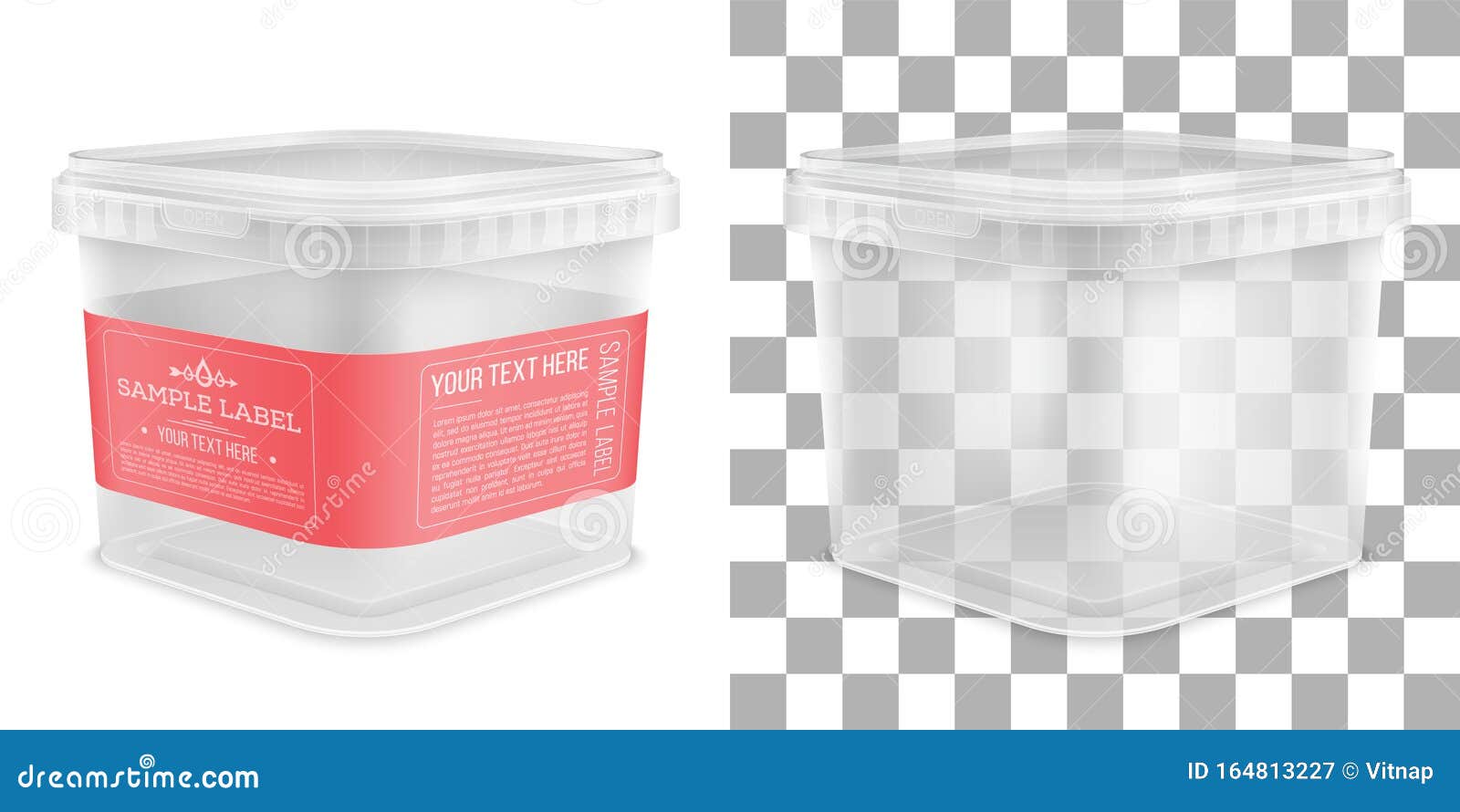 Vector Transparent Square Empty Plastic Bucket with Label. Front View ...