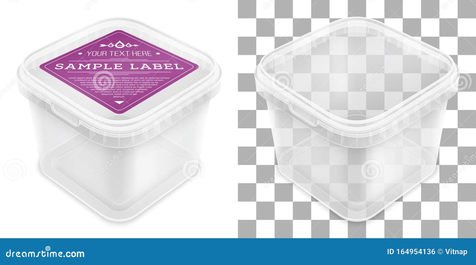 Vector Transparent Square Empty Plastic Bucket with Label. Top View ...