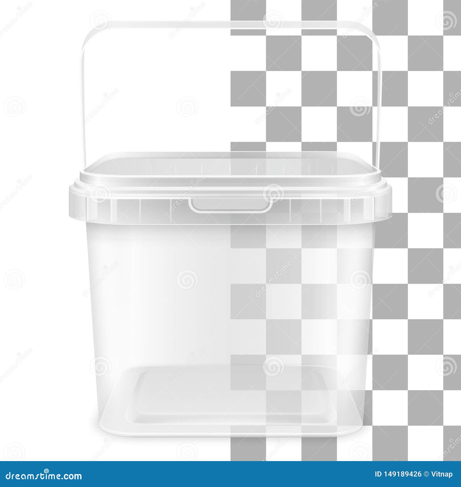 Vector Transparent Square Empty Plastic Pail with Handle. Front View ...