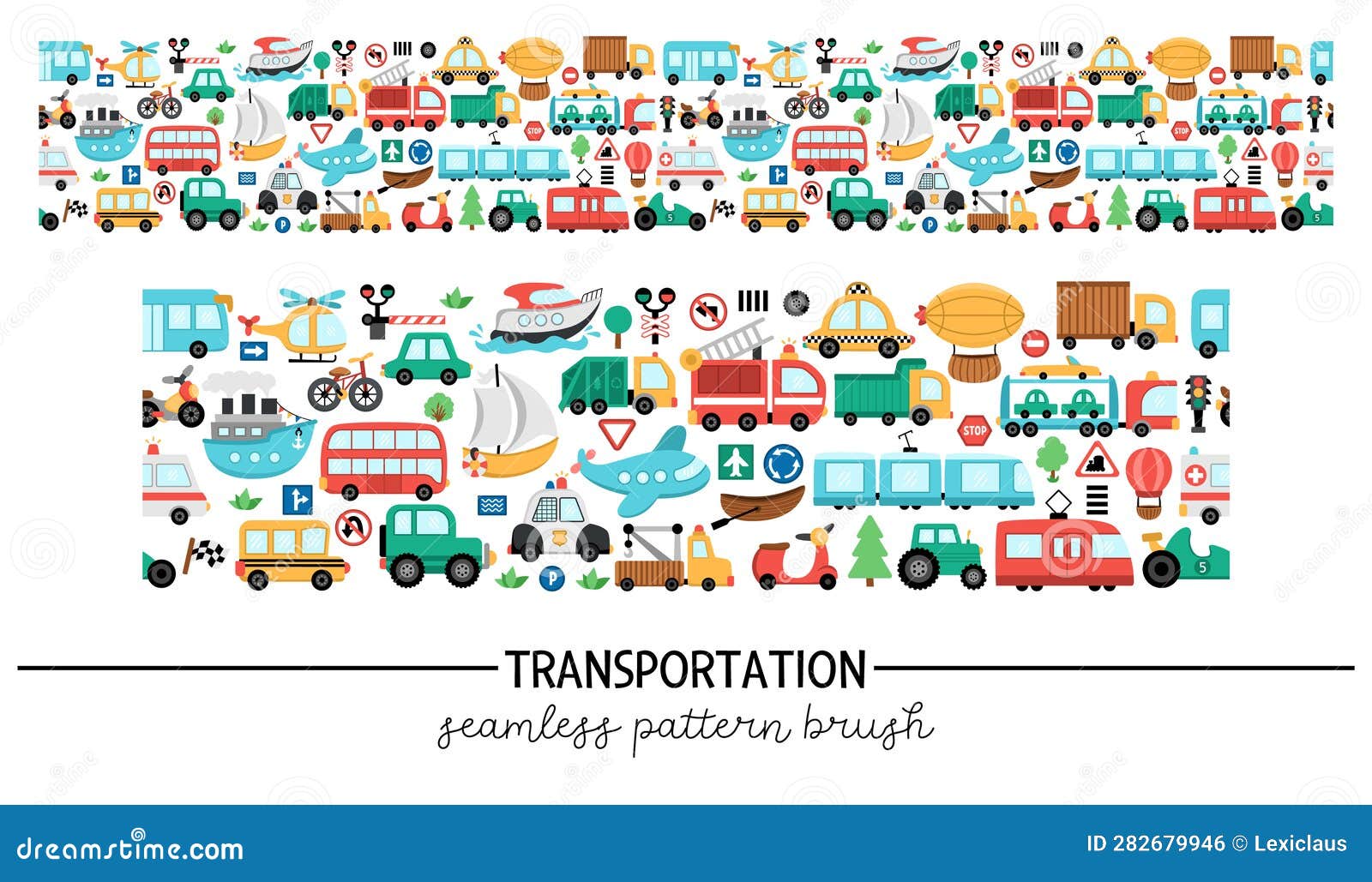 Vector Transportation Horizontal Seamless Pattern with Different Kinds ...